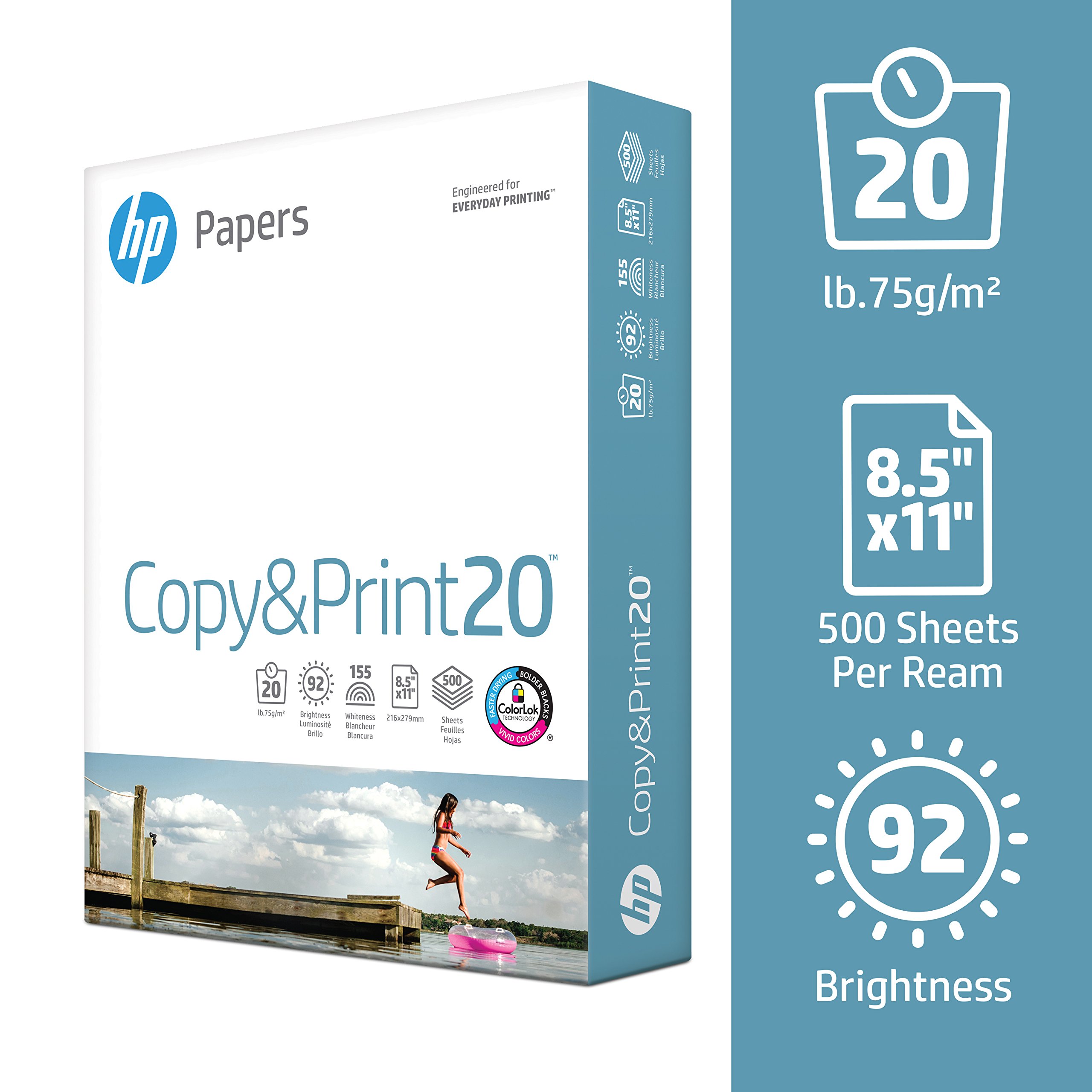 HP Printer Paper, Copy and Print20, 8.5 x 11, Letter, 20lb, 92 Bright ...