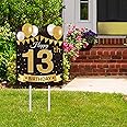 Amazon.com : Large Happy 13th Birthday Party Yard Sign Black Gold 13 ...