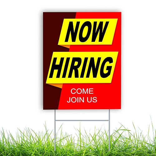 Now Hiring Sign with Stake - 16x12 Coroplast Help Wanted Sign for ...