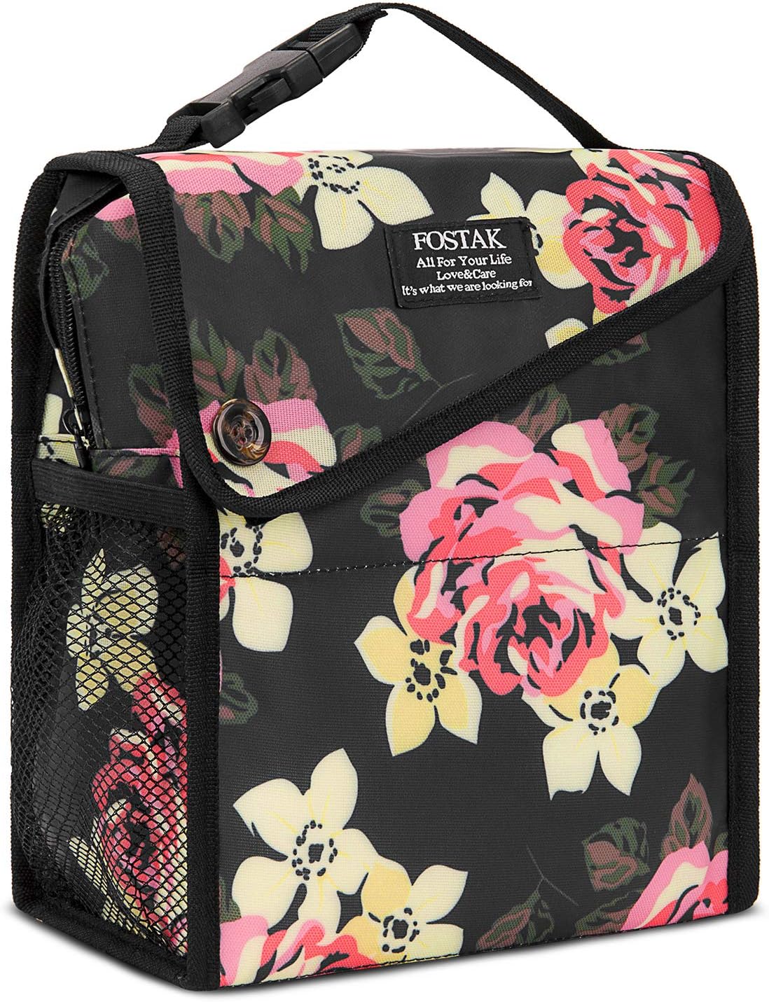 LOKASS Freezable Lunch Bag for Women Water-resistant Floral Cooler Bag ...