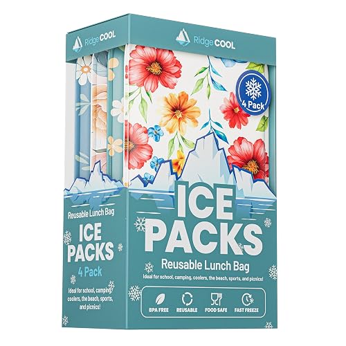 RIDGECOOL Slim Ice Packs for Lunch Boxes and Coolers, 4 Pack Reusable ...