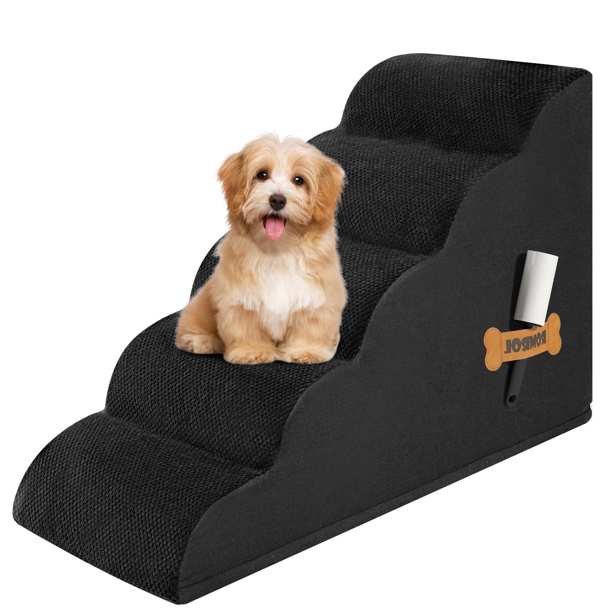 Romrol Dog Stairs Ramp for Beds Couches, Extra Wide Pet Steps with ...