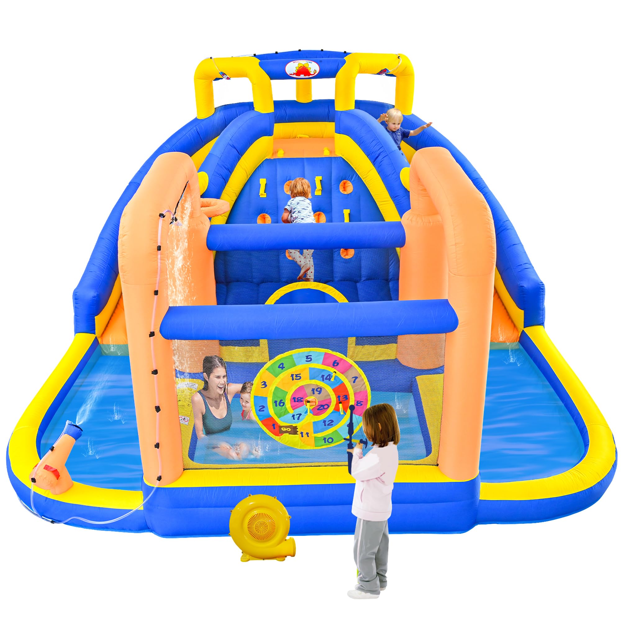 WELLFUNTIME Inflatable Water Double Slides Park with Blower, Inflatable ...