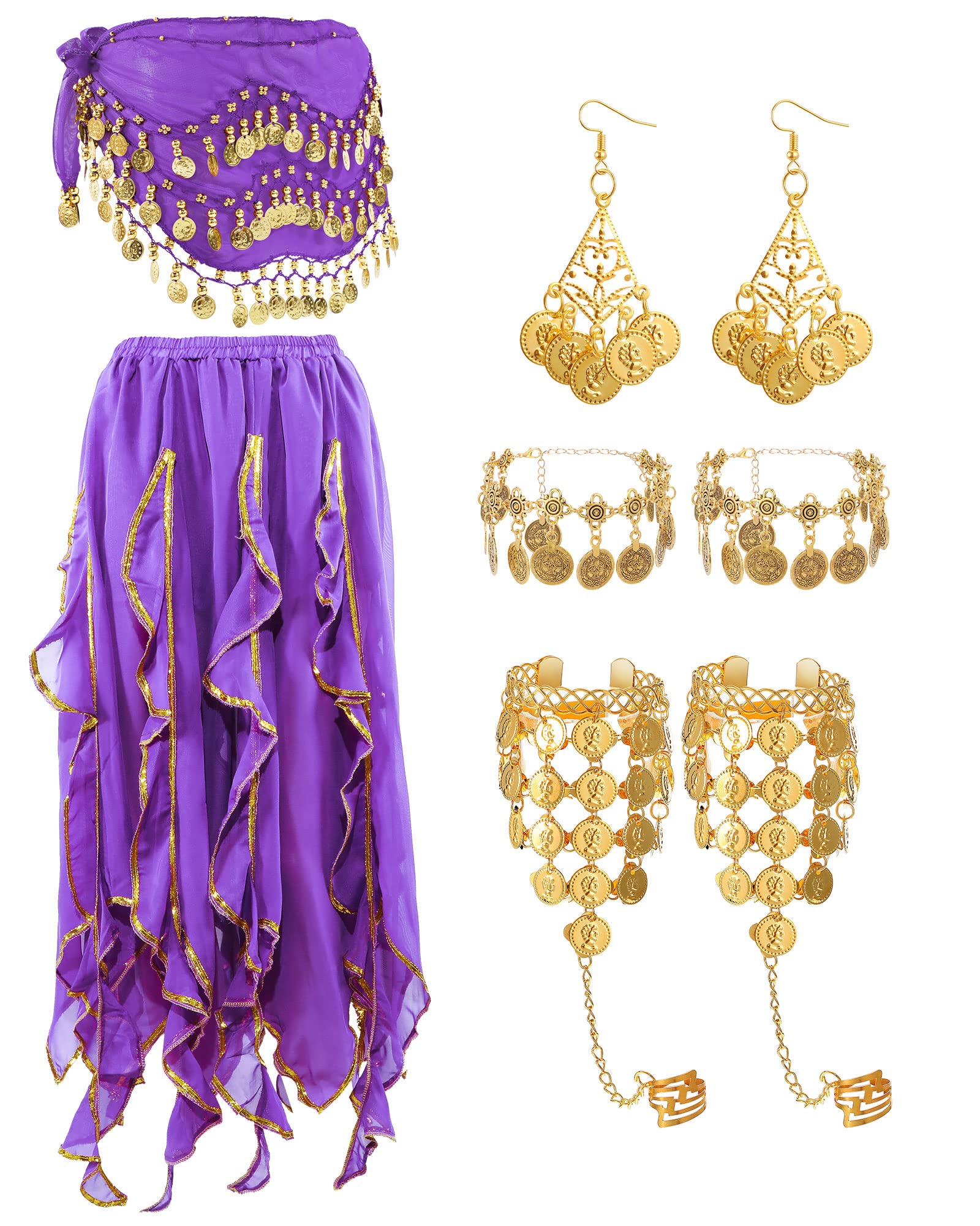 Haysandy 8 Pcs Belly Dance Outfit Sets, Belly Dance Chiffon Skirt with ...