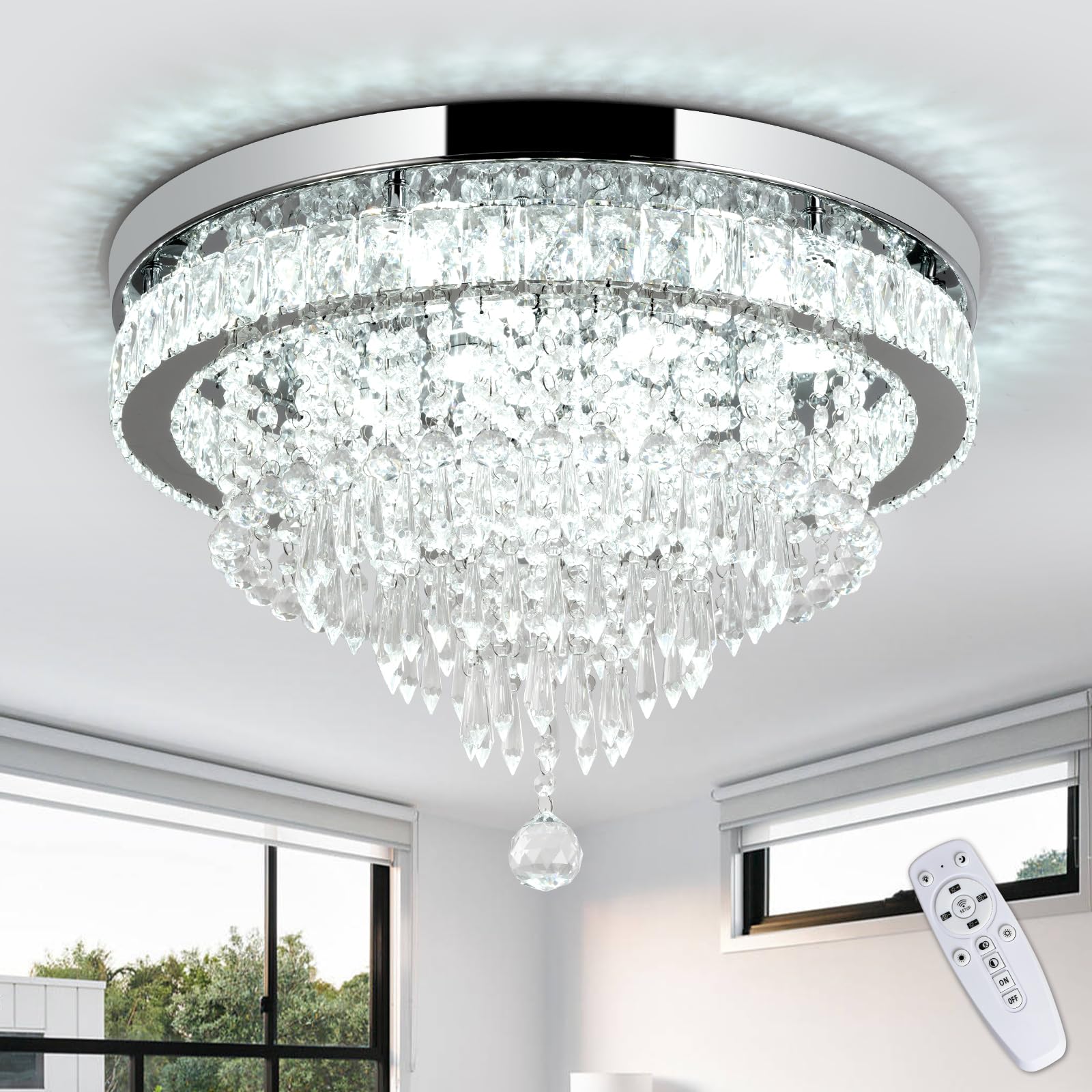 RHEAFON Dimmable Crystal Chandelier 19.7 Inch Modern LED Crystal ...
