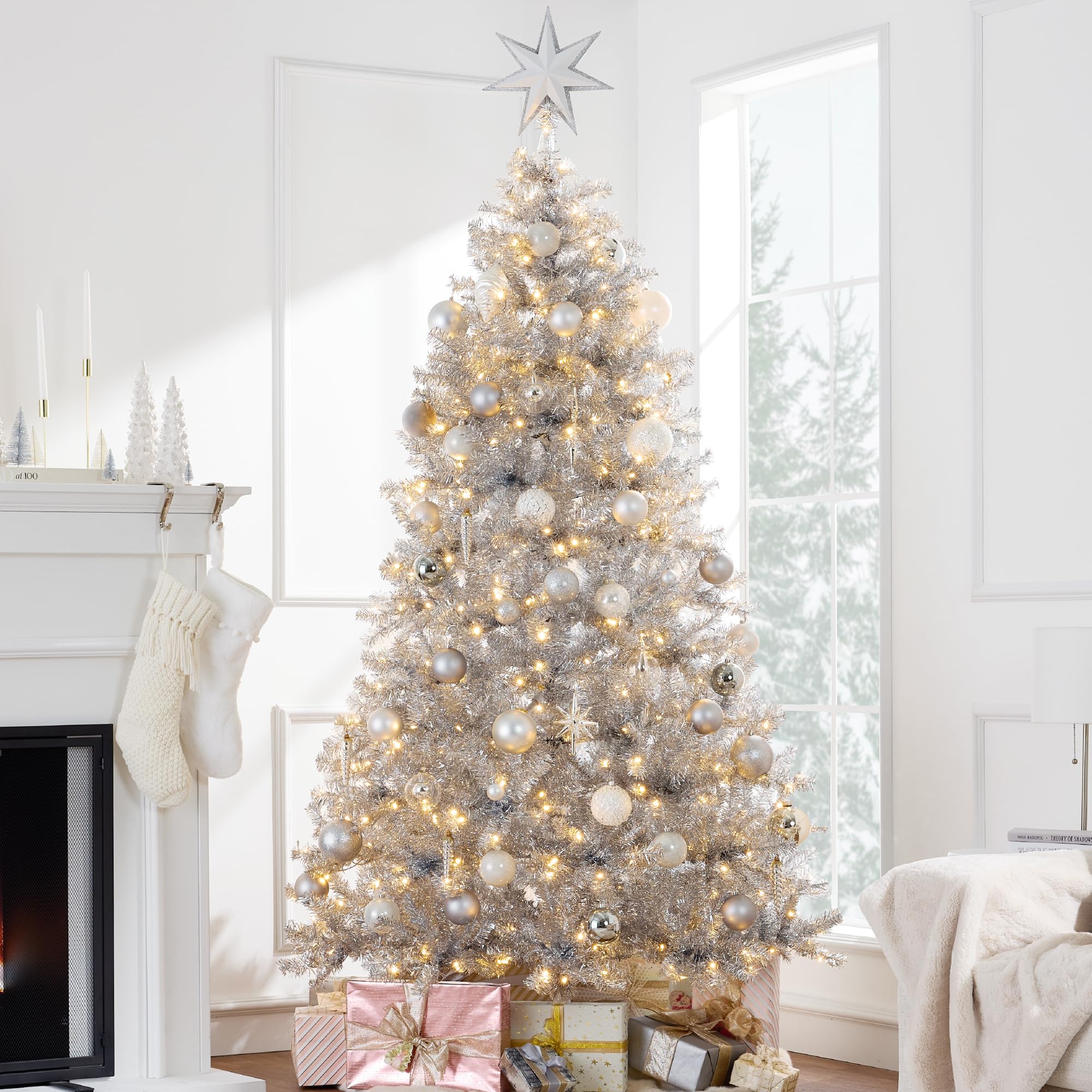 Best Choice Products 6ft Prelit Tinsel Christmas Tree, Artificial ...