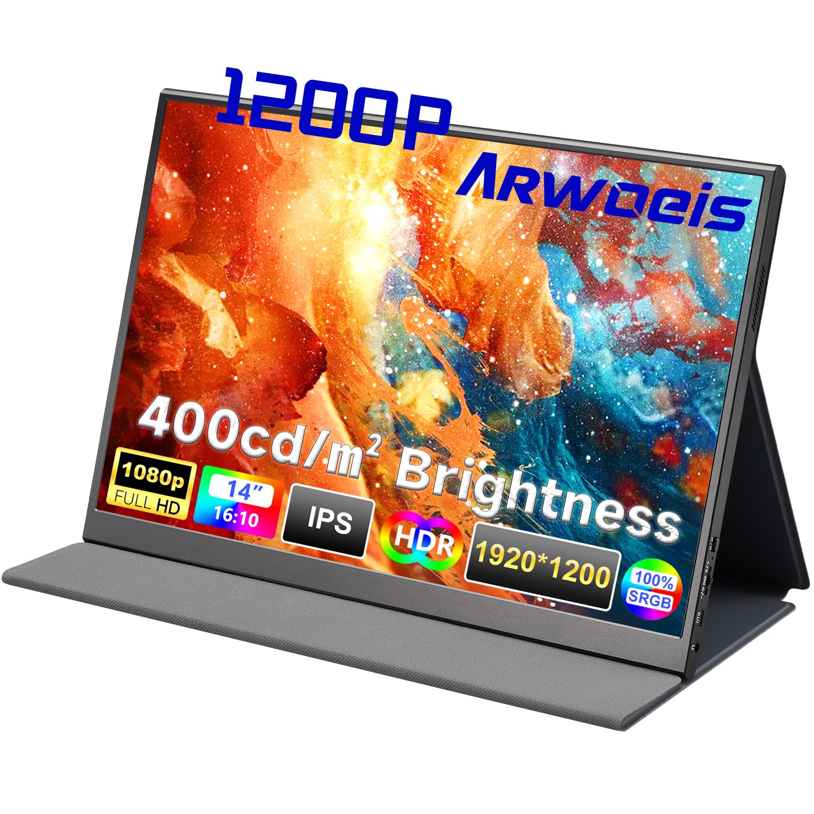Arwoeis 14 inch Portable Monitor FHD 1920 * 1200P, IPS USB-C HDMI ...