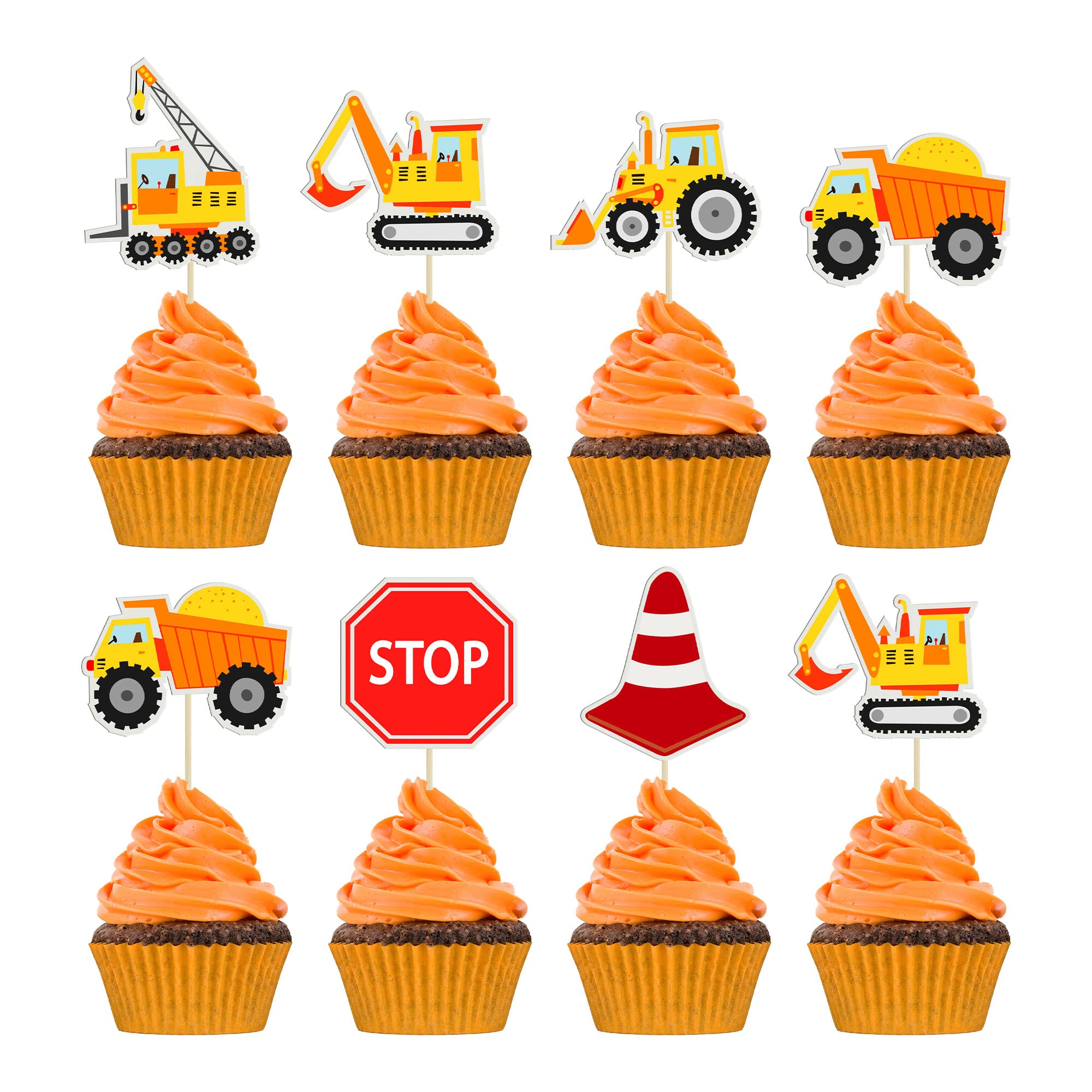 Gyufise 36Pcs Construction Cupcake Toppers Stop Sign Dump Truck ...