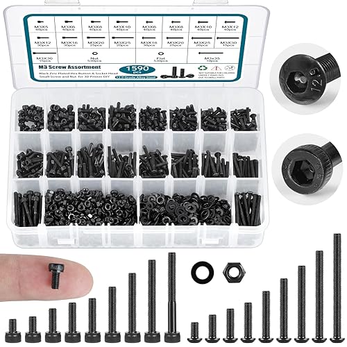 1590Pcs M3 Screw Kit, Hex Button and Socket Head Bolts and Nuts Washers ...