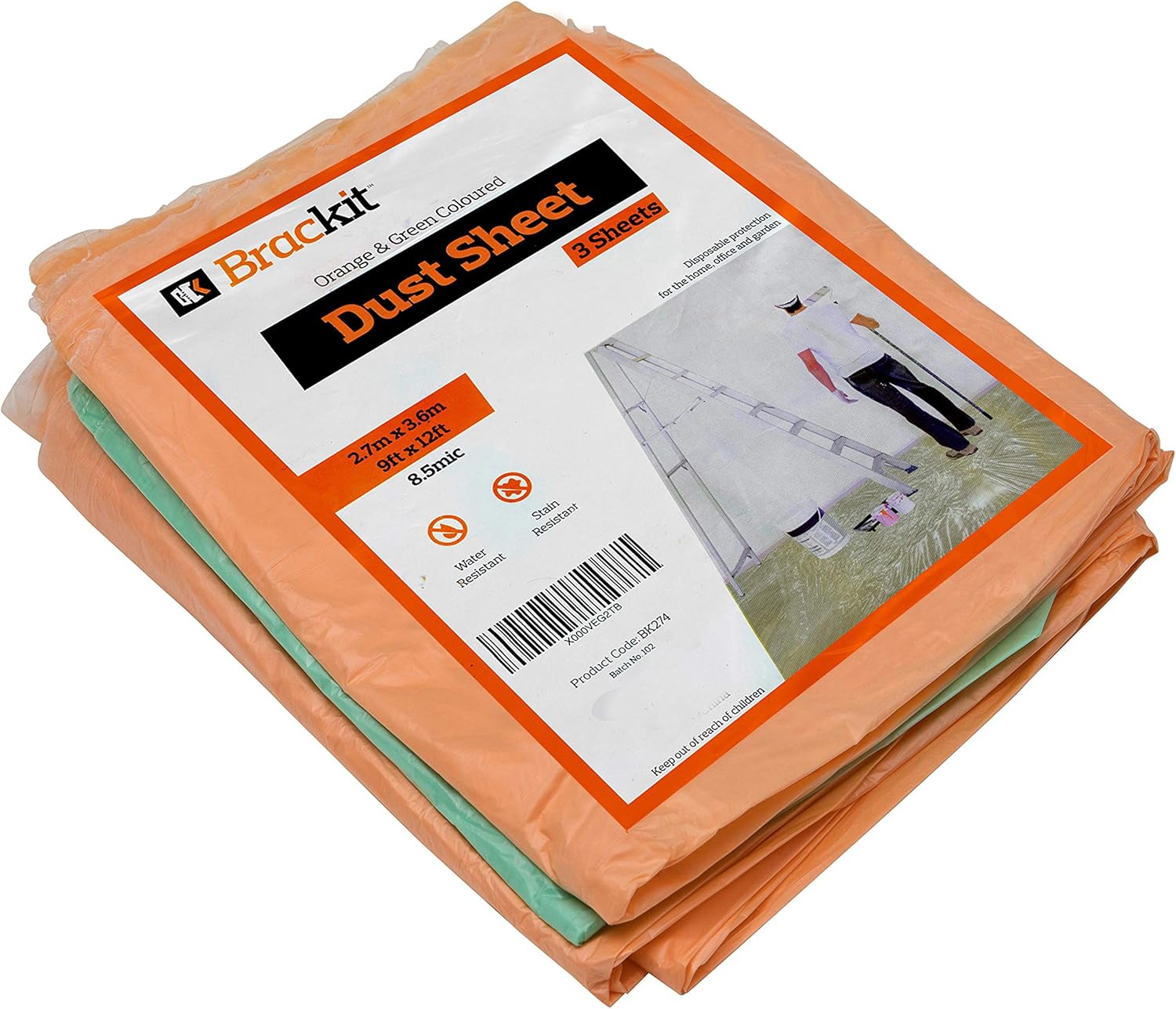 Brackit 3 Pack Orange & Green Coloured Dust Sheets Polythene Dust ...