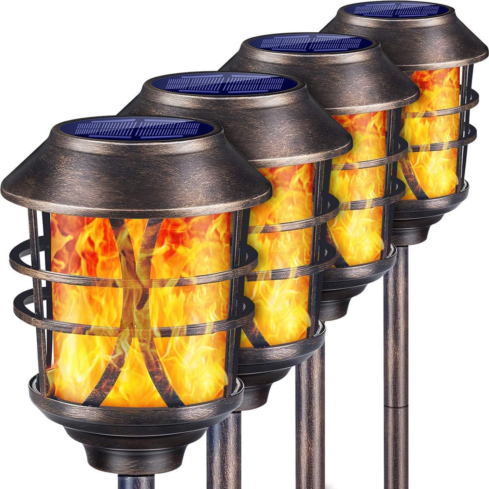 TomCare Solar Lights Metal Solar Torch Lights Flickering Flame Outdoor ...