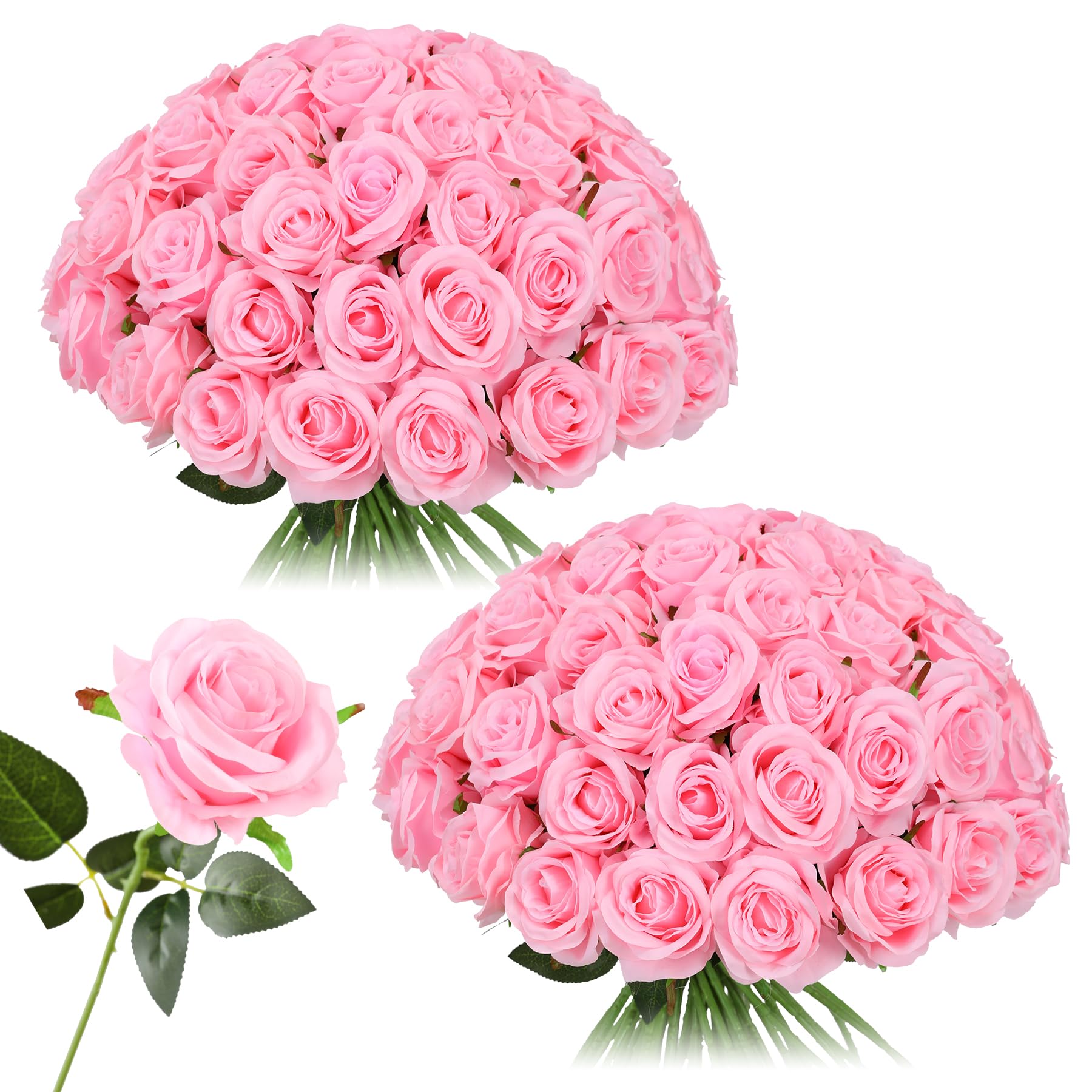 Nubry 50pcs Artificial Silk Roses Bulk,Fake Roses Flower with Stems ...