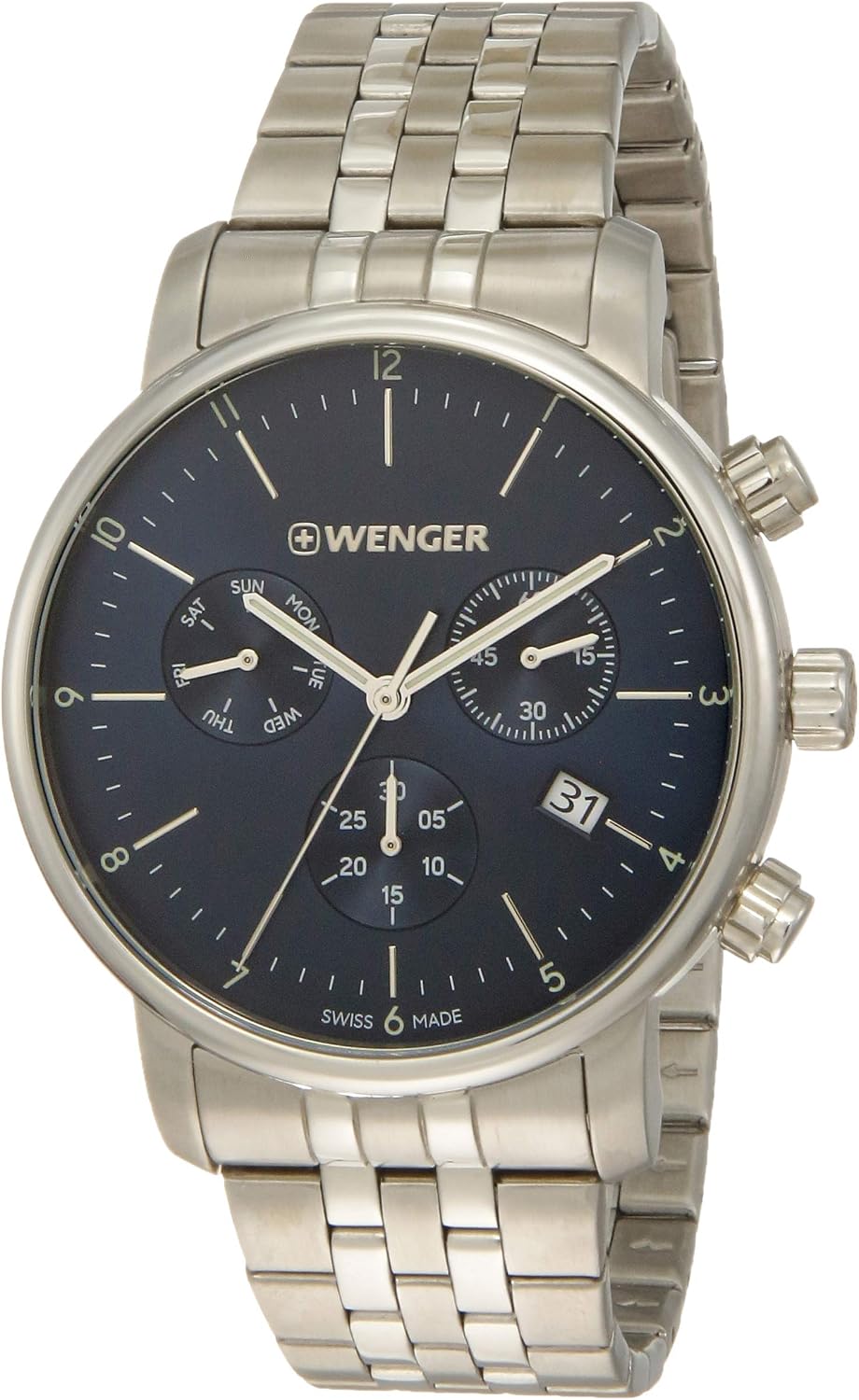 WENGER Unisex Chronograph Quartz Watch with Stainless Steel Strap 01. ...