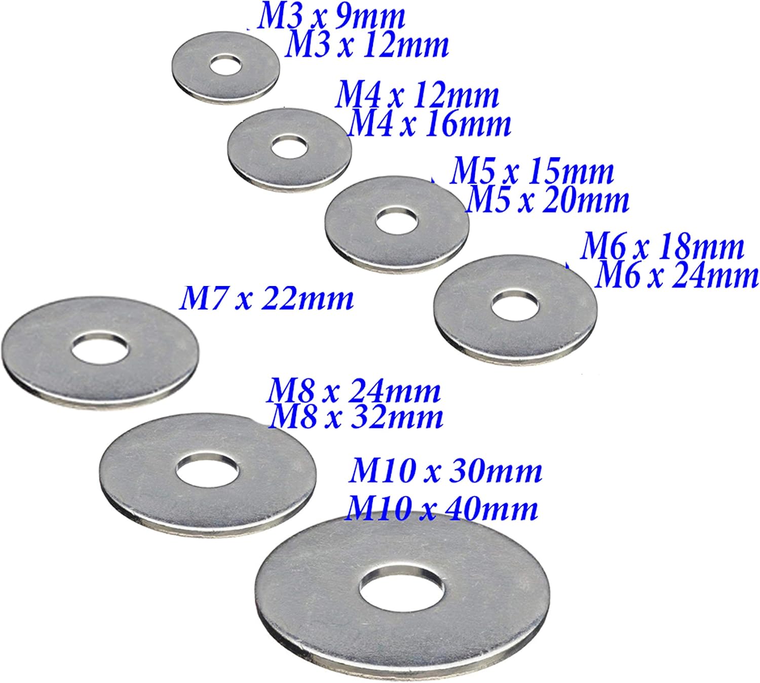 M10 M6 M4 x 16mm, 10 Units M5 M4 M8 M7 Penny Repair Flat Washers Mudguard A2 Stainless Steel M3 ...