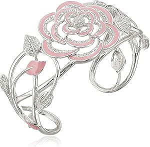 Amazon.com: Sterling Silver Diamond-Accent Rose Cuff Bracelet: Clothing ...