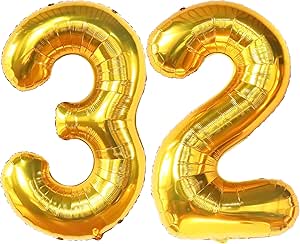 Amazon.com: Giant, Gold 40 Inch 32 Balloon Numbers - 32 Birthday ...