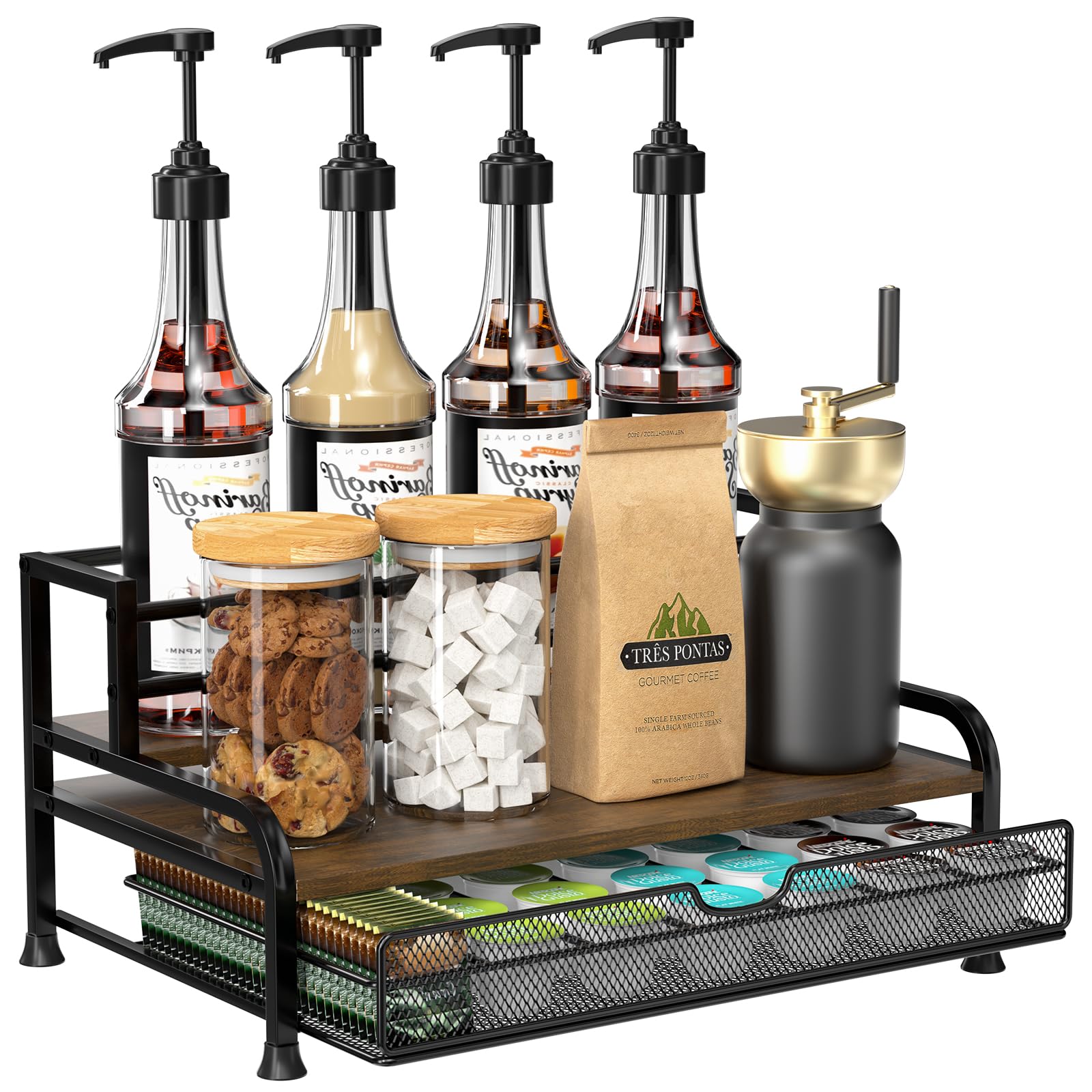 PONEYA Coffee Syrup Rack Organizer, 3-Tier 8 Bottles Coffee Syrup Rack ...