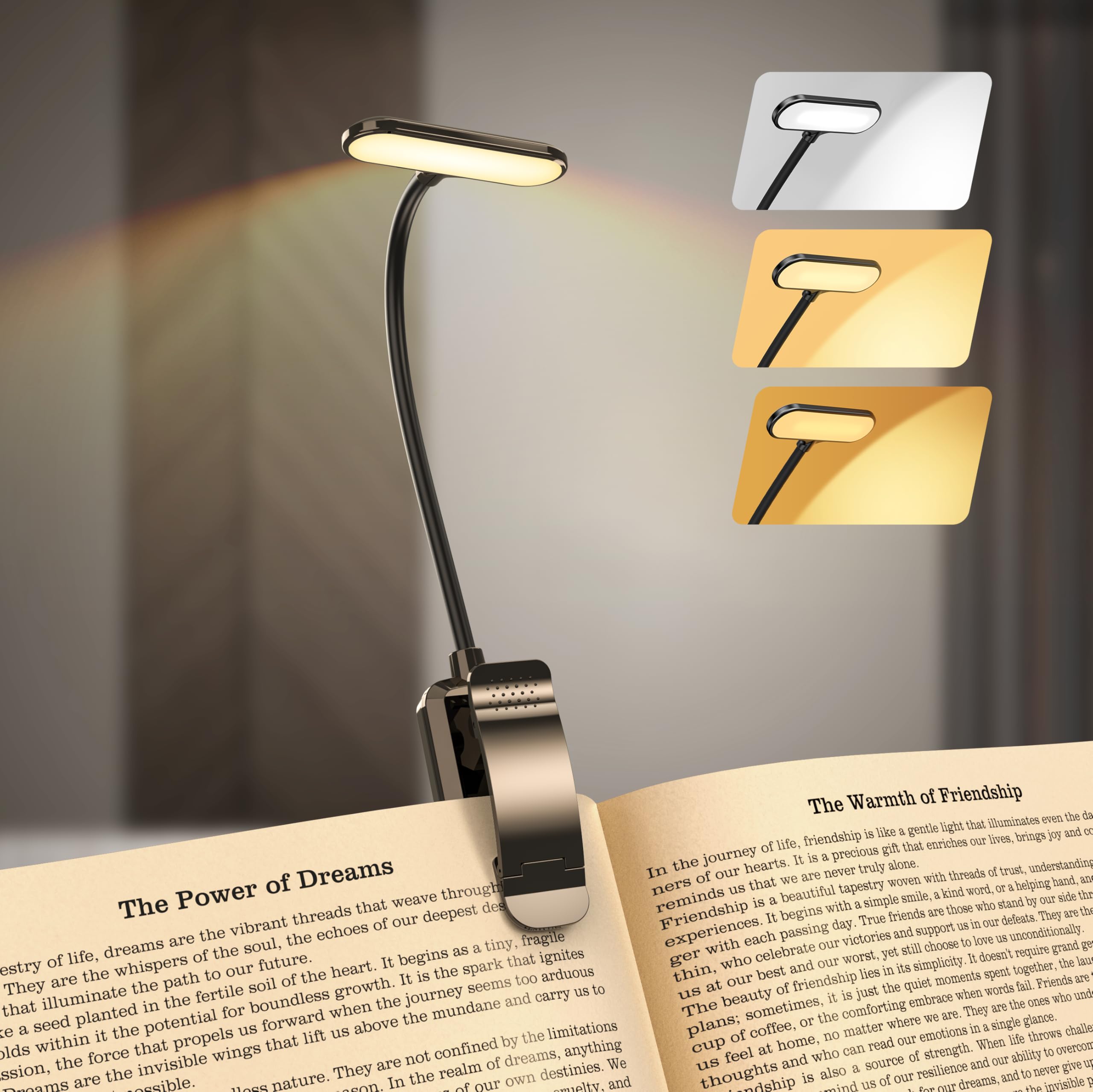 20 LED Rechargeable Book Light for Reading in Bed, Eye Caring 3 Color ...