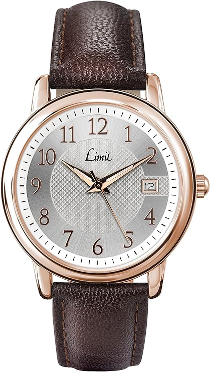 Limit Men's Quartz Watch with Silver Dial Analogue Display and Brown PU ...