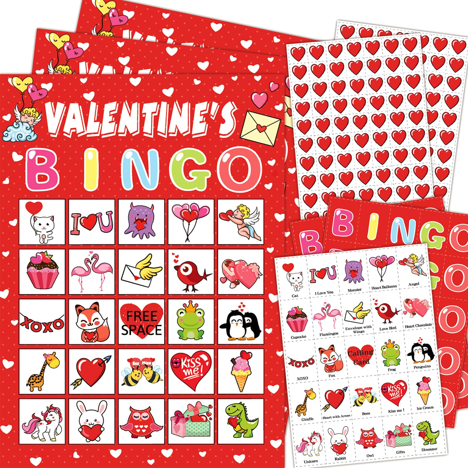 Kijamilee Valentines Bingo Game for Kids Family Activities, 40 Players ...