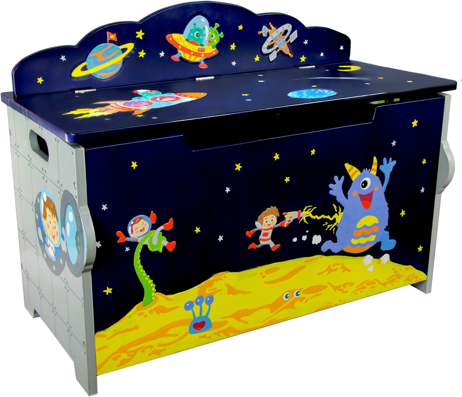 Fantasy Fields – Outer Space themed Kids Wooden Toy Chest Toy Box with ...