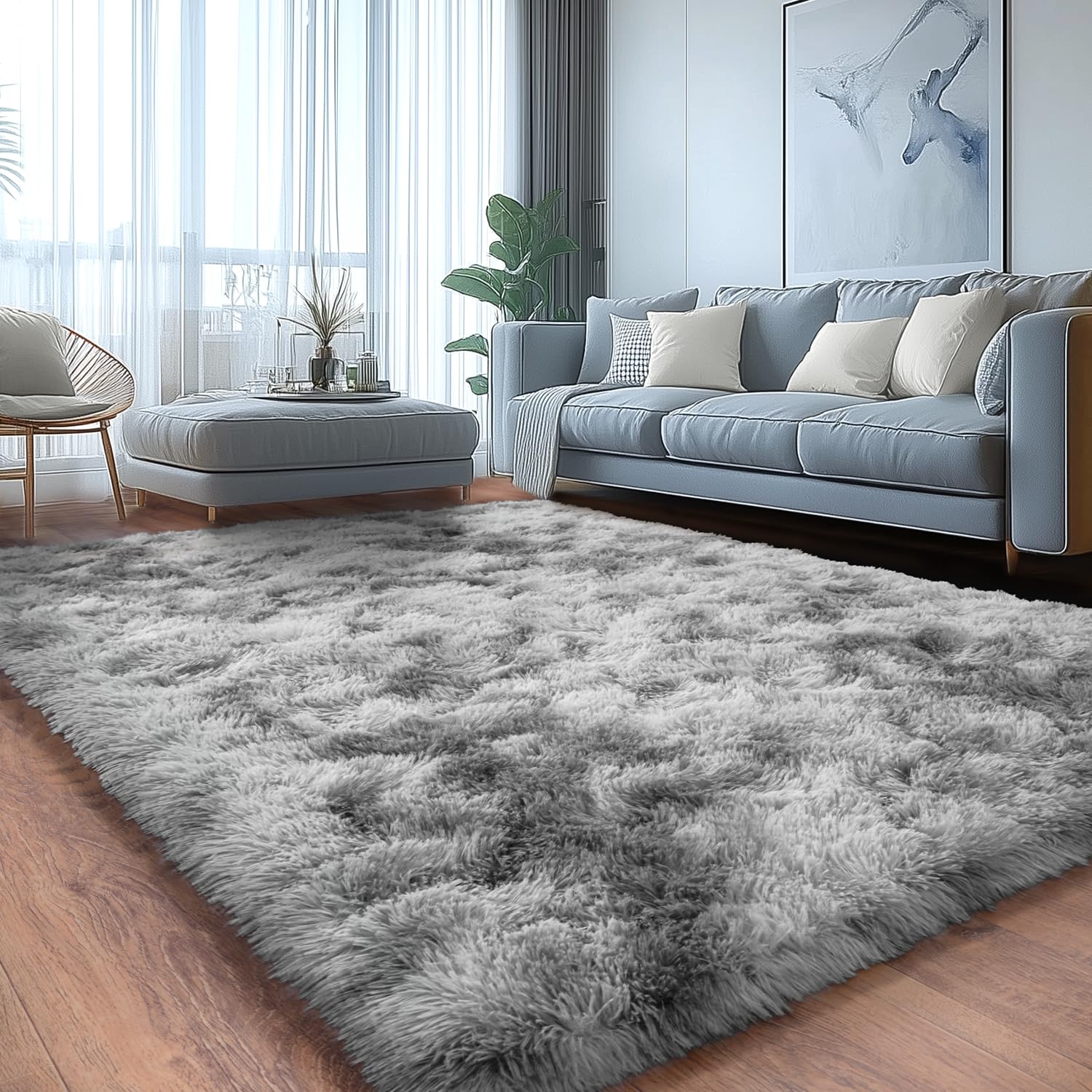 Isdook Soft Shaggy Rugs Light Grey Fluffy Rug for Bedroom White Fuzzy ...