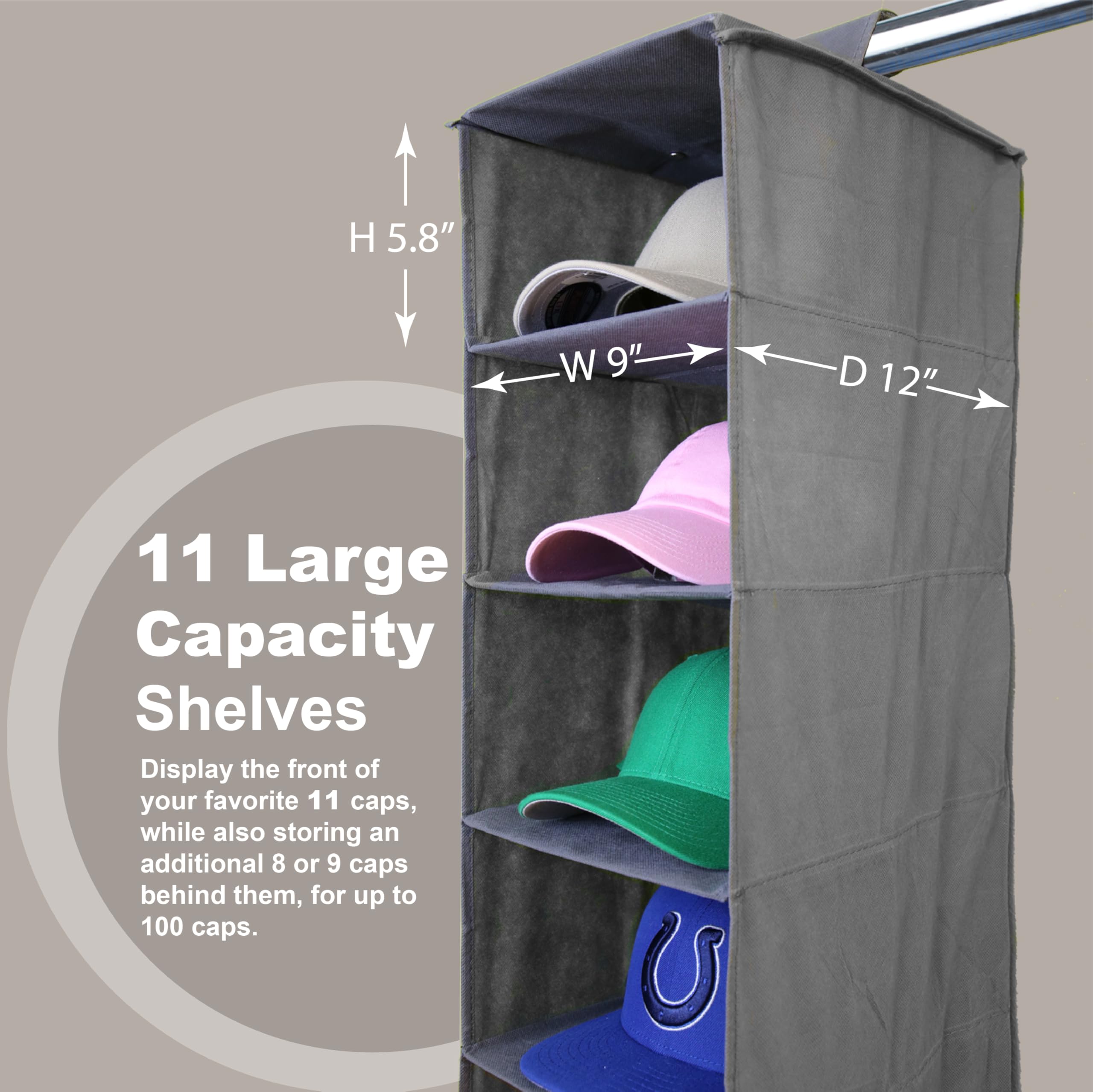 Mua Perfect Curve 11-Pocket Hanging Baseball Hat Organizer - Gray Hat ...