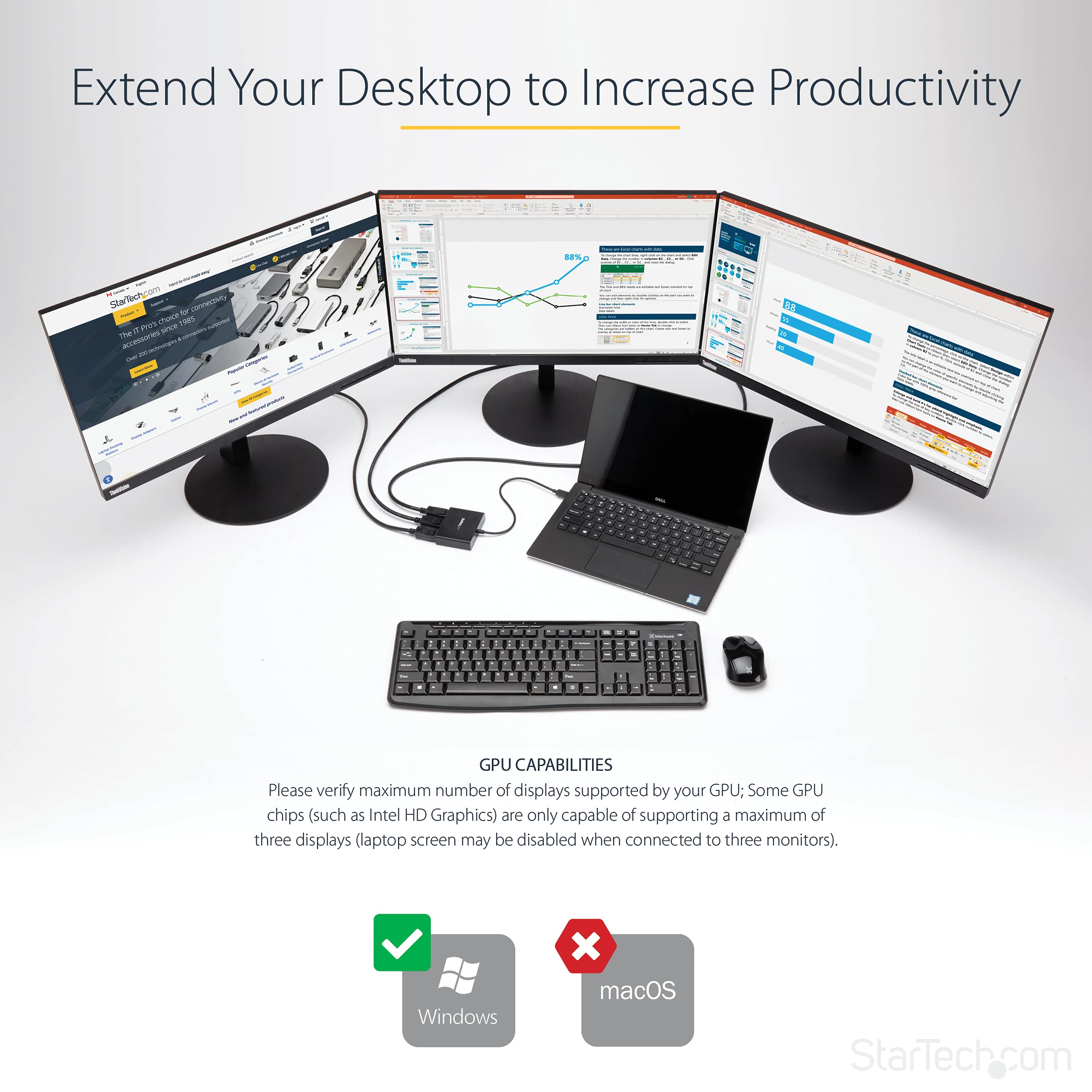 Mua StarTech.com 3-Port Multi Monitor Adapter - DisplayPort 1.2 to 3x HDMI MST Hub - Triple ...