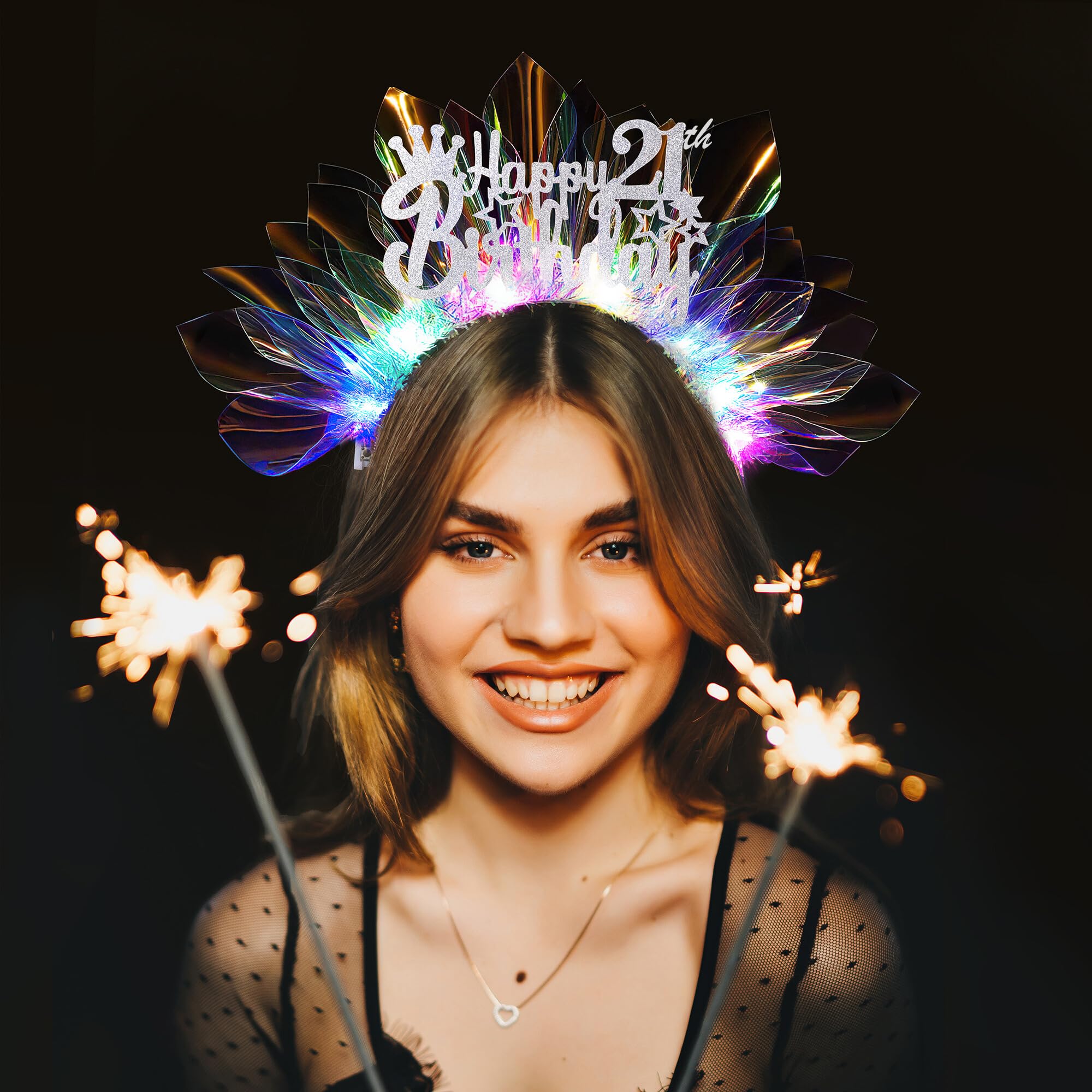 RENEMEGO 21th Happy Birthday Headband - LED Glowing Light Up Laser ...