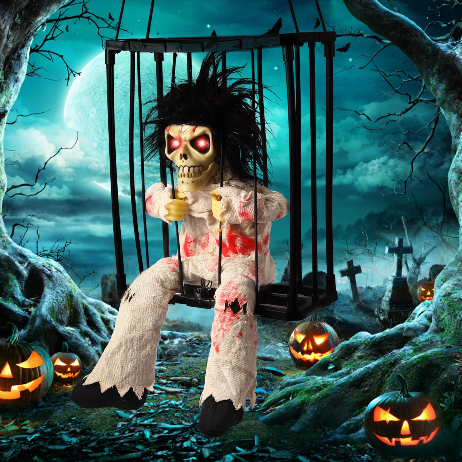Animated Halloween Decorations, Skull Ghost Hanging Decoration Prop ...