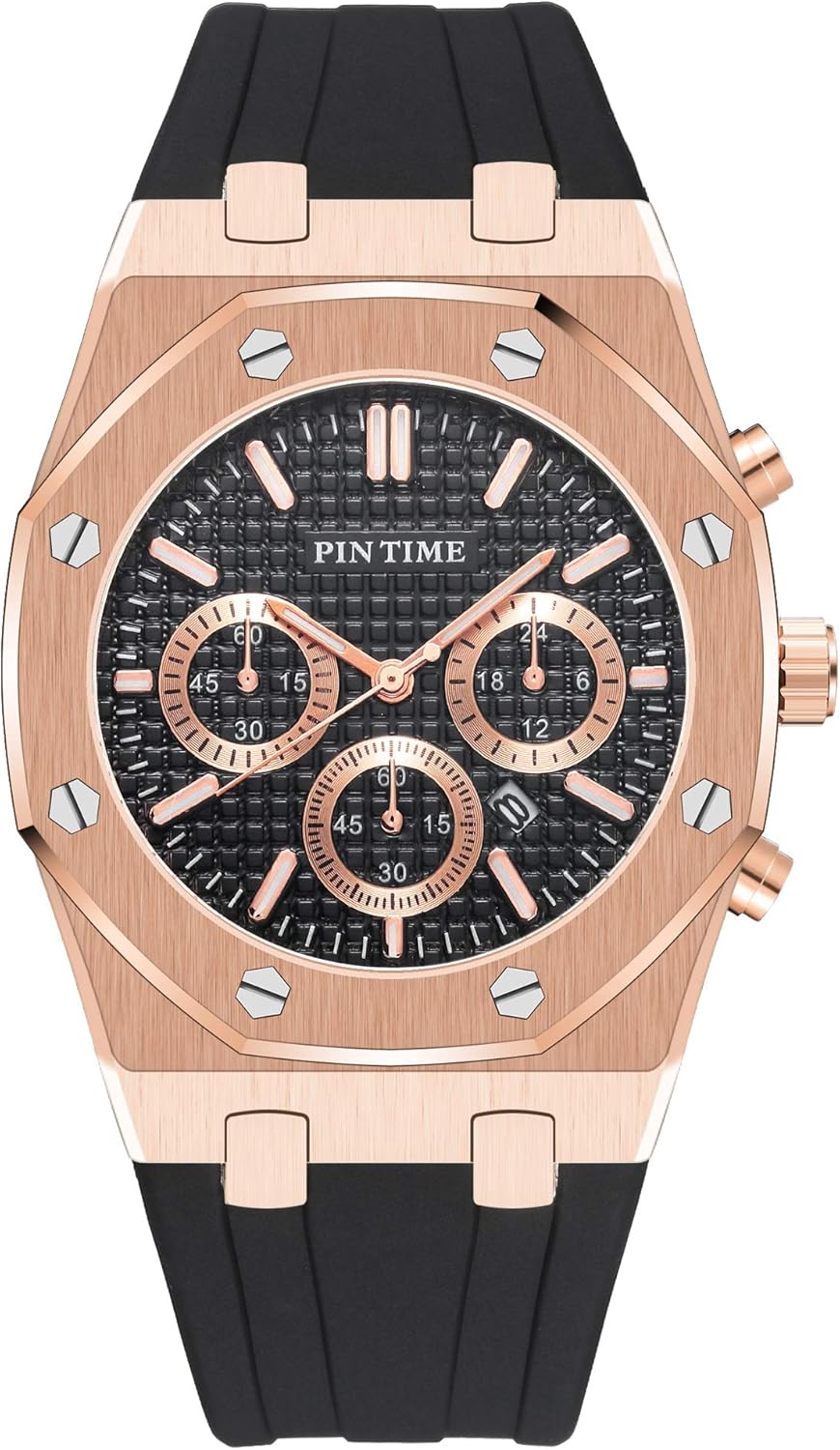 PINTIME Luxury Men's Business Fashion Quartz Watch Black/Rose Gold ...