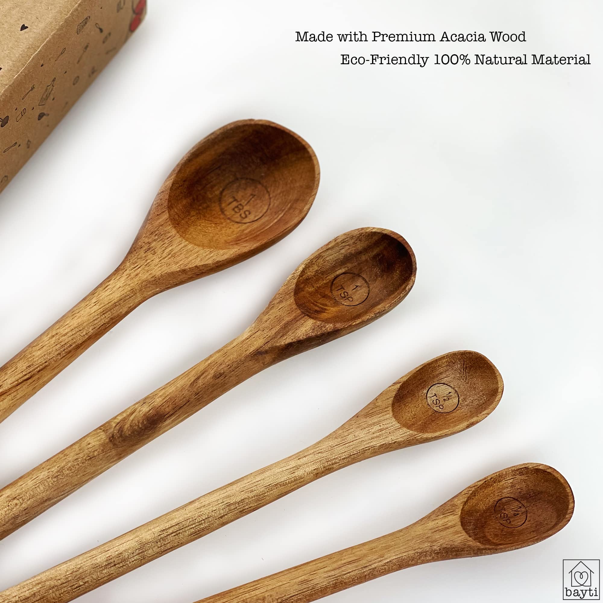 Mua Bayti Long Handle Acacia Wooden Measuring Spoons, 100% Natural Food ...
