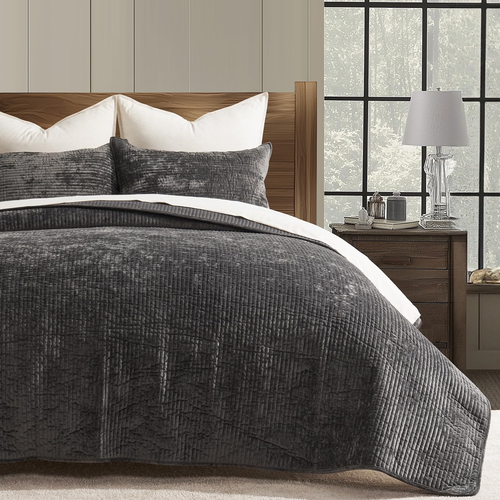 EVERGRACE Velvet Quilt Set King Size, Luxurious Soft Velvet Bedding ...