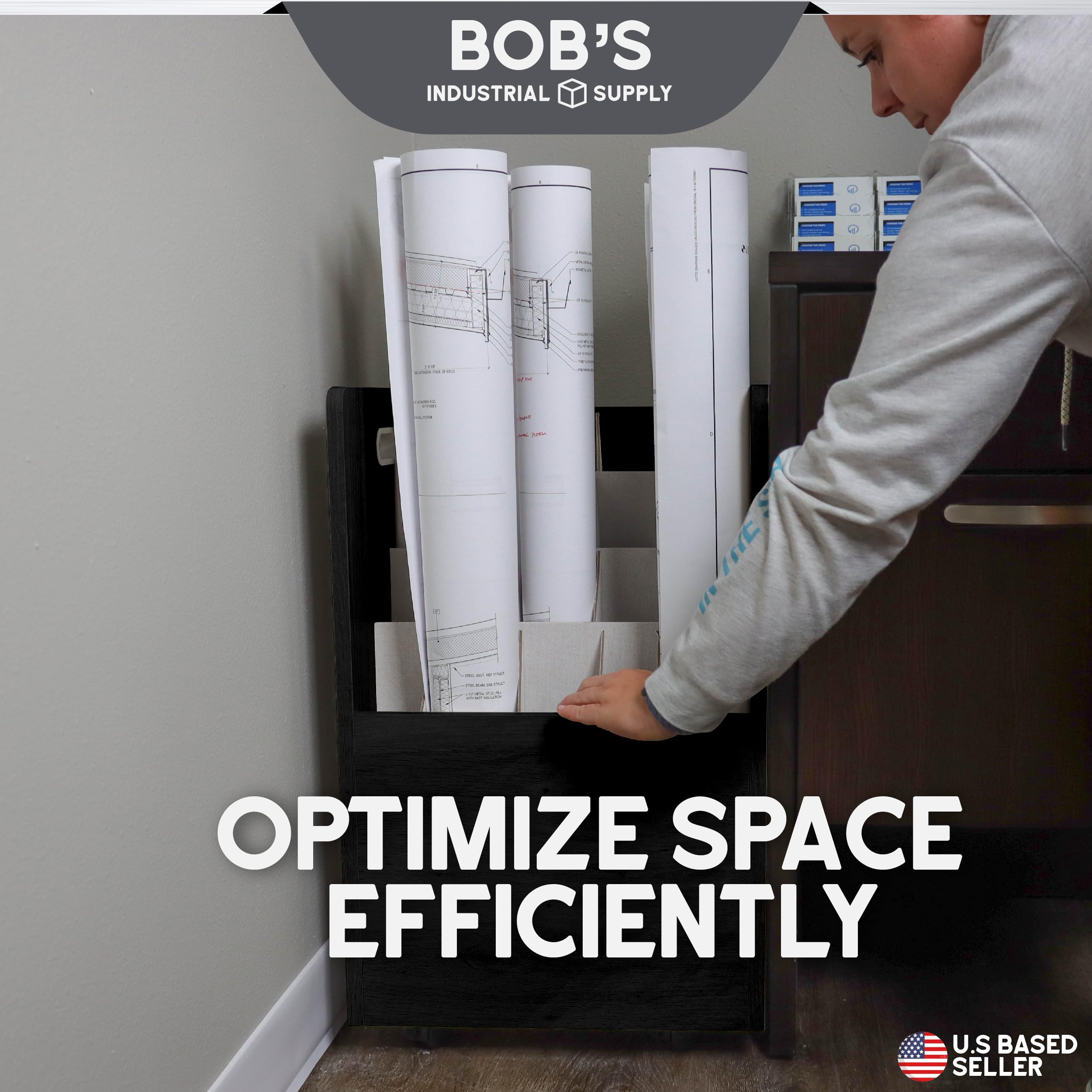 BISupply Blueprint Holder Map Storage On Wheels - 20 Slot Black Rolled ...