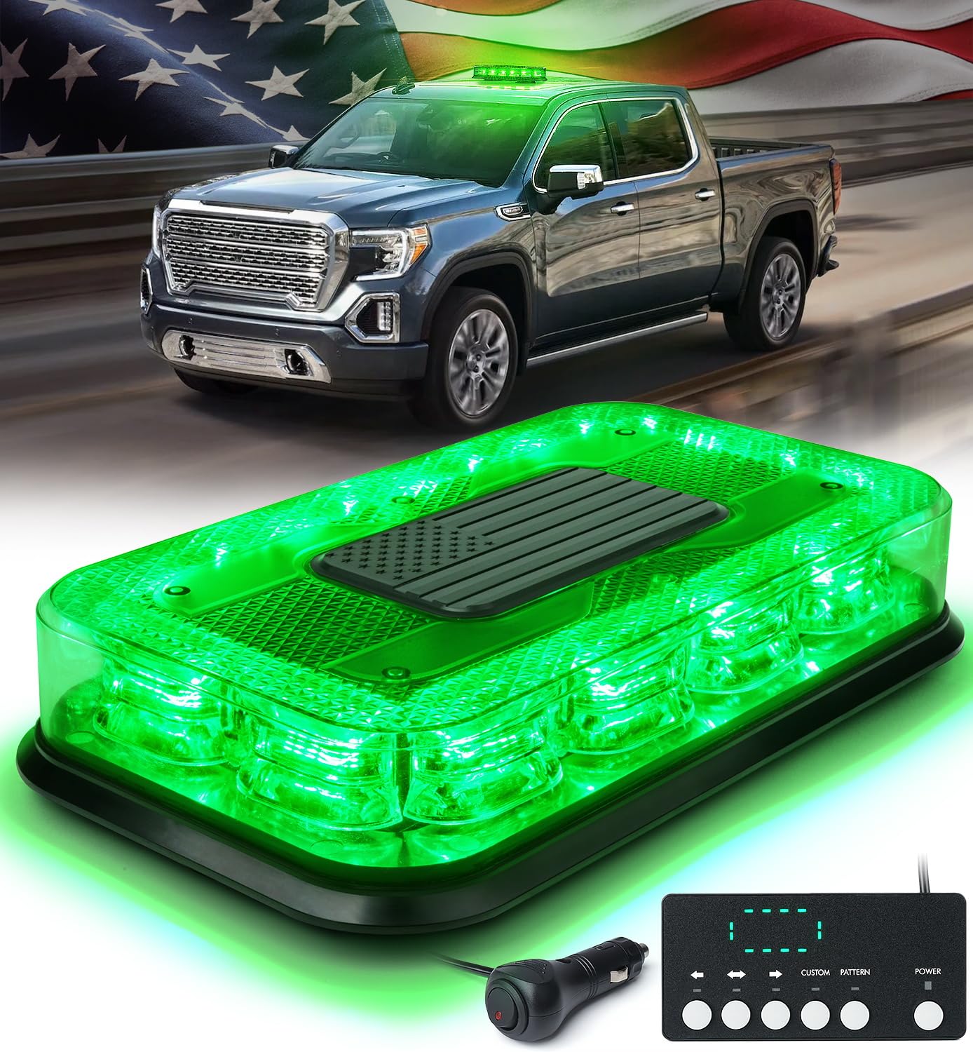 LUMENIX Green 72-LED Rooftop Strobe Beacon Mini Lights Bar, Magnetic ...