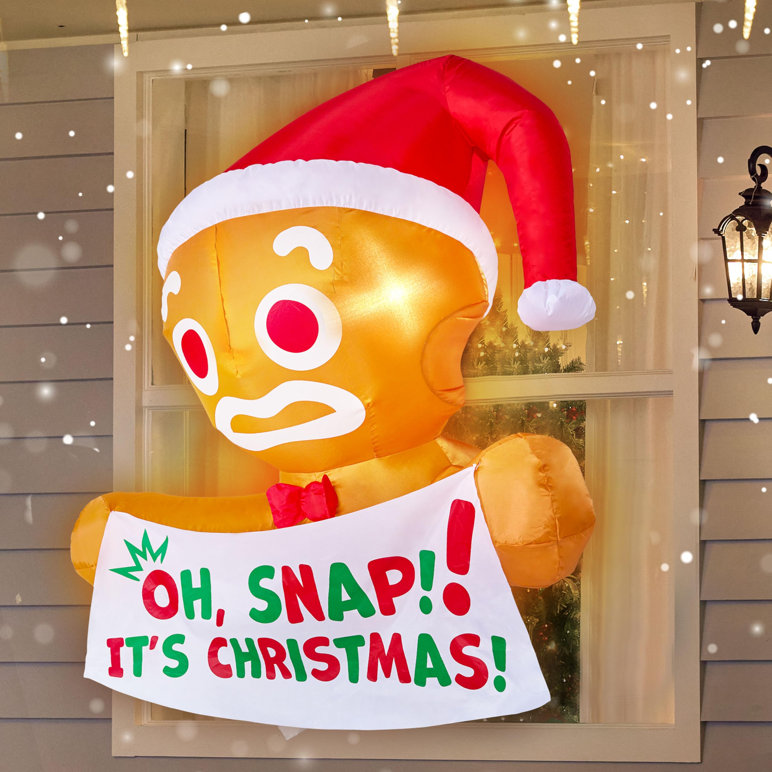 Joiedomi 3.5 FT Christmas Inflatable Gingerbread Man with Oh Snap Banner Broke Out from Window ...