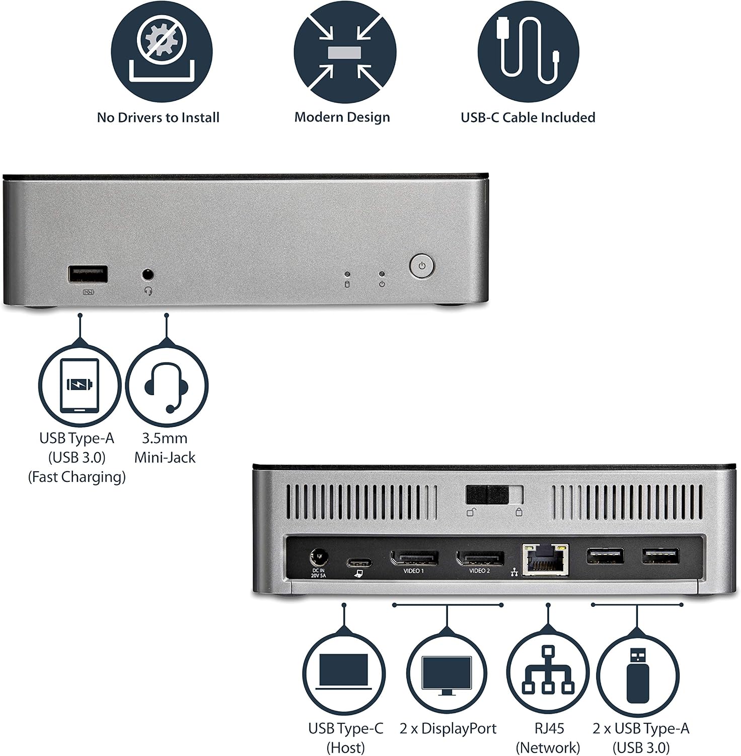 StarTech Dual Monitor USB C Dock – 4K – Dual DisplayPort – 2.5in SSD ...