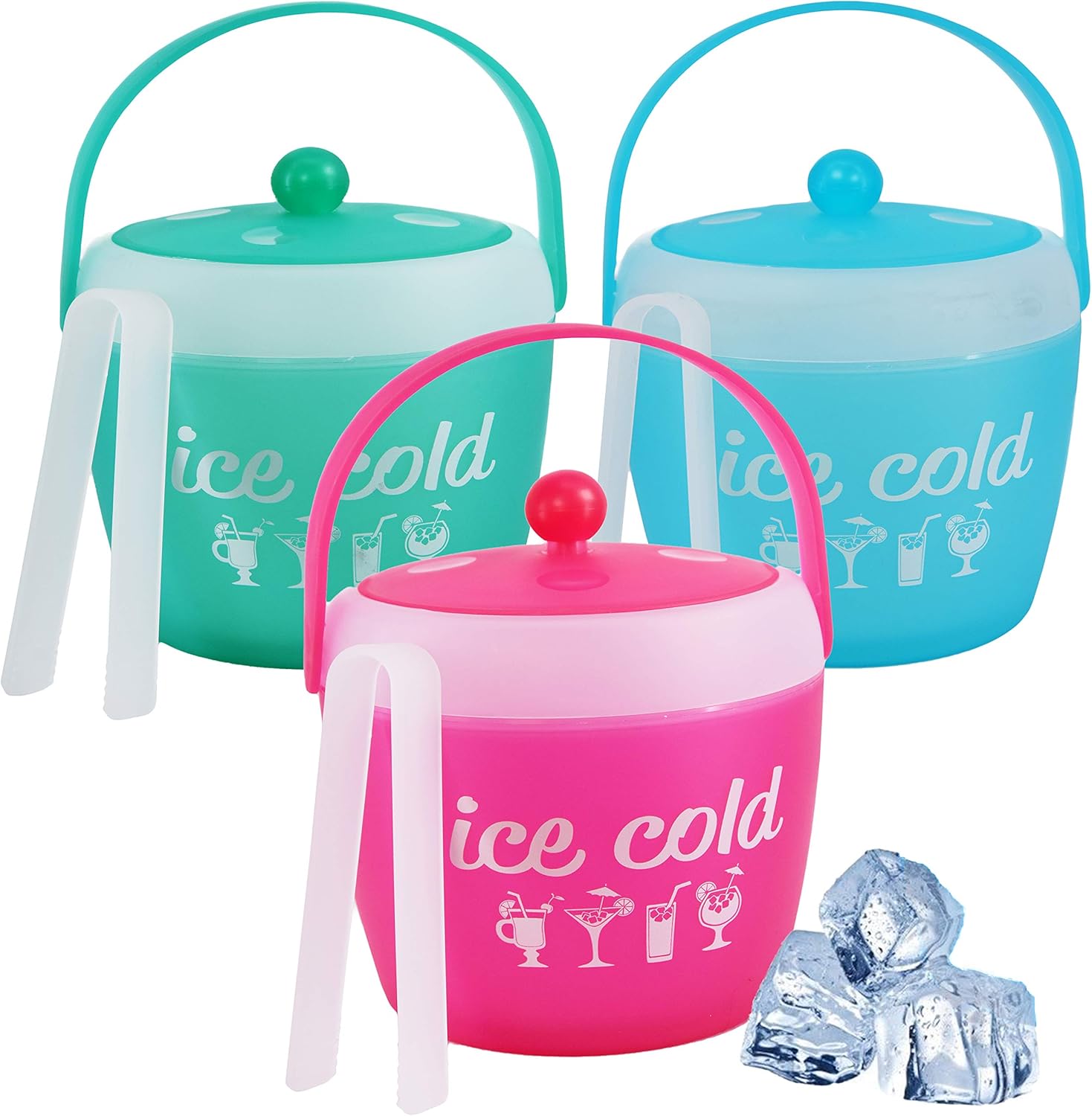 Plastic Ice Cold Bucket with Tongs BBQ Picnic Party Wine Cooler Drinks ...
