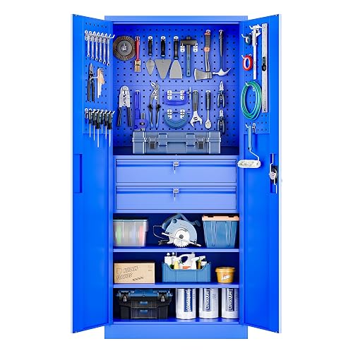 Yizosh Metal Garage Storage Cabinet with Locking Doors and 2 Drawers ...
