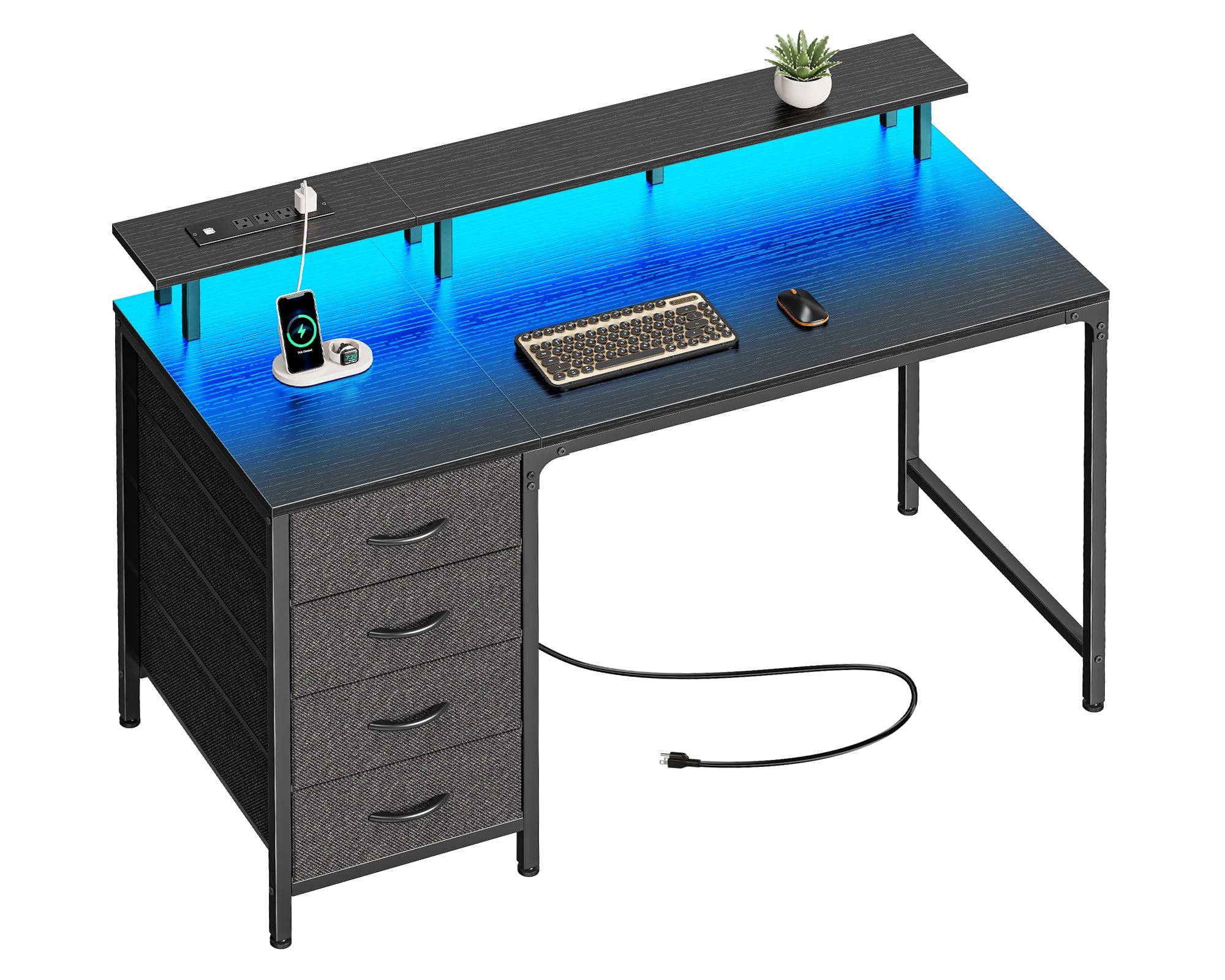 Mua Huuger 47 Inch Computer Desk with Power Outlets and LED Lights ...