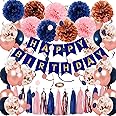 Amazon.com: Navy Rose Gold Birthday Party Decorations Set with Happy ...