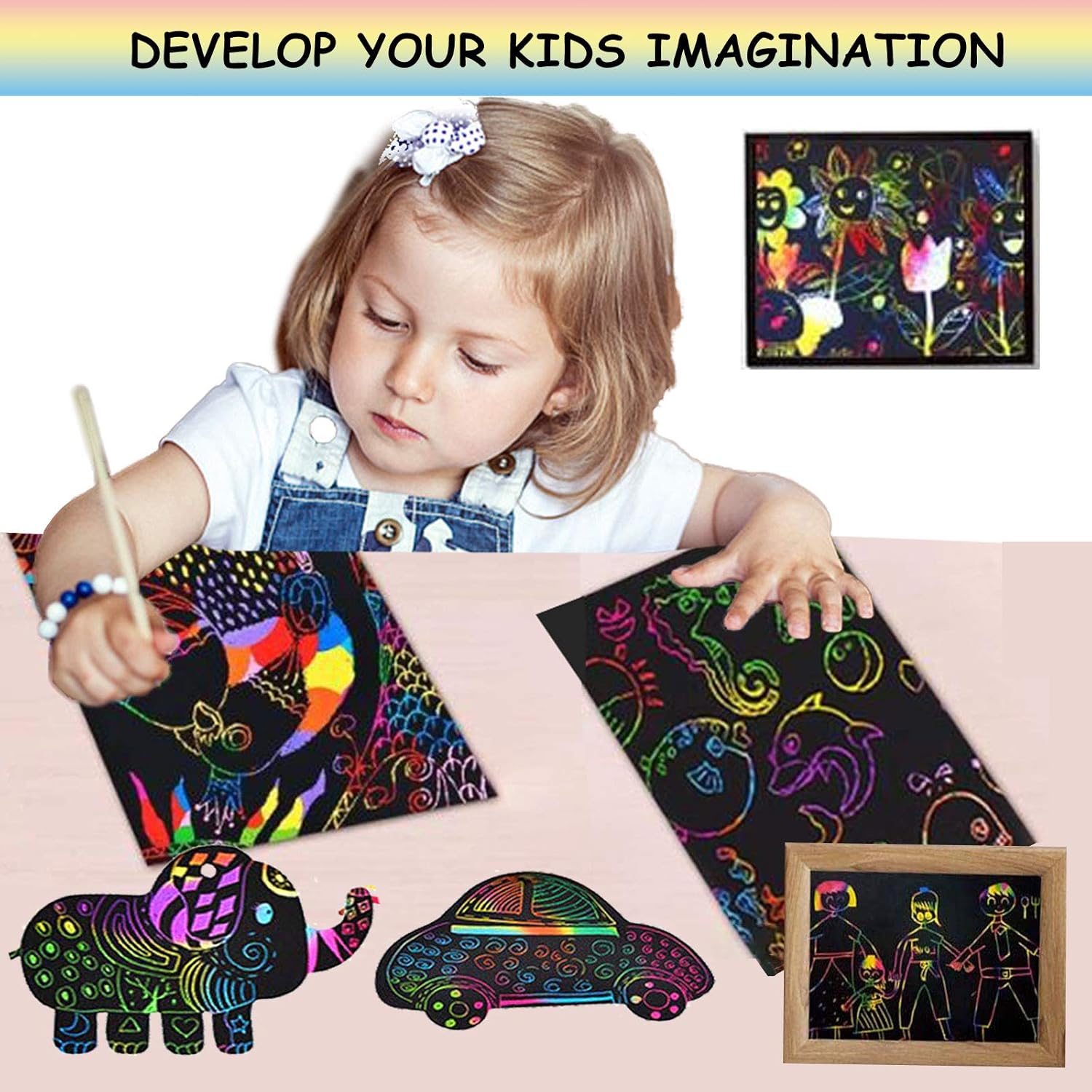 Scratch Art for Kids 100 Piece Rainbow Black Magic Scratch Paper – Arts ...