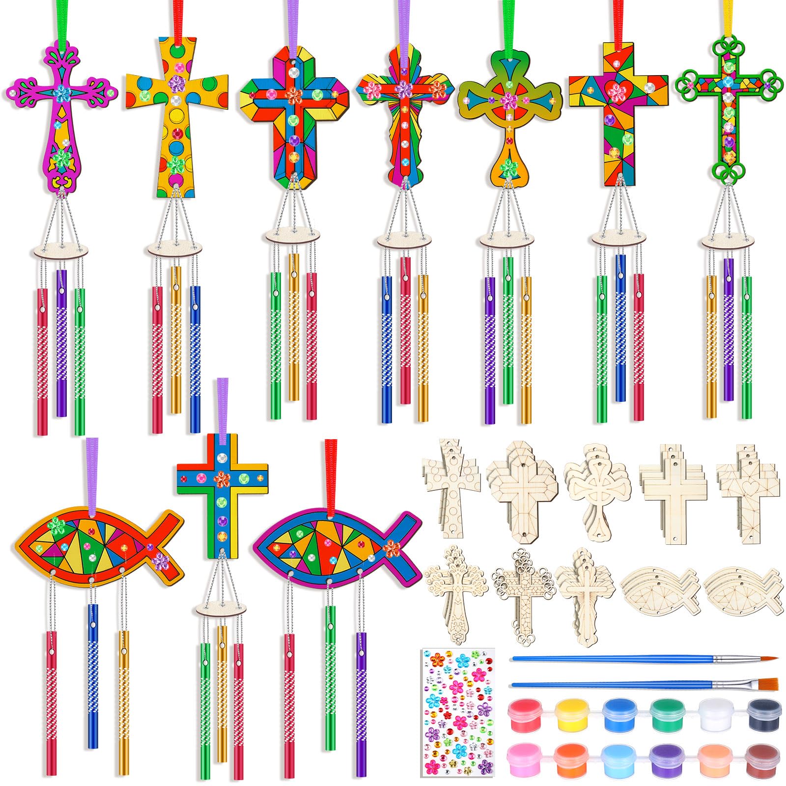 Colingmill 30 Pack Sunday School Cross Wind Chime Kit Make Your Own Vbs ...