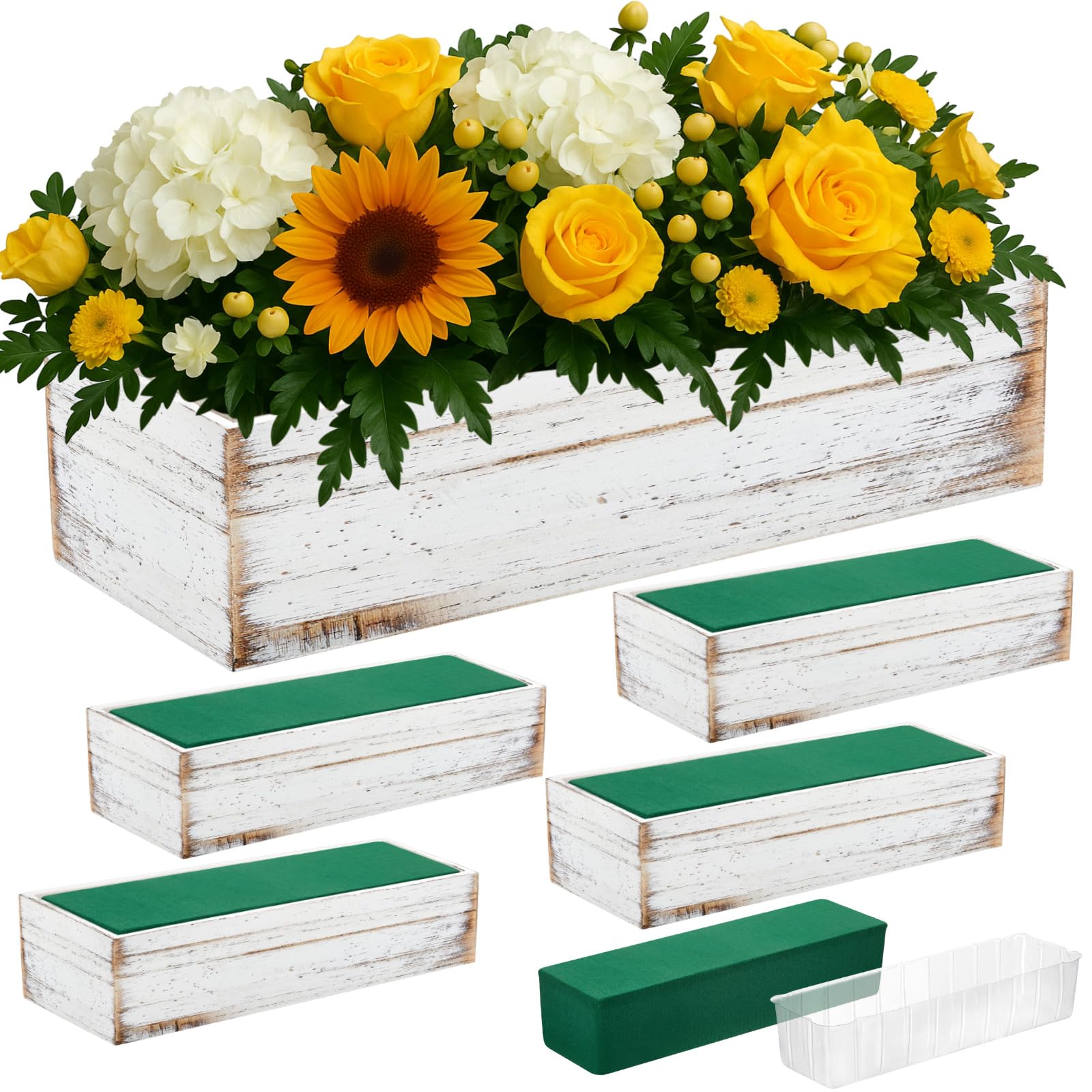 Dandat 5 Set Rectangle Wooden Planter 12x4 Inch Wood Boxes for ...