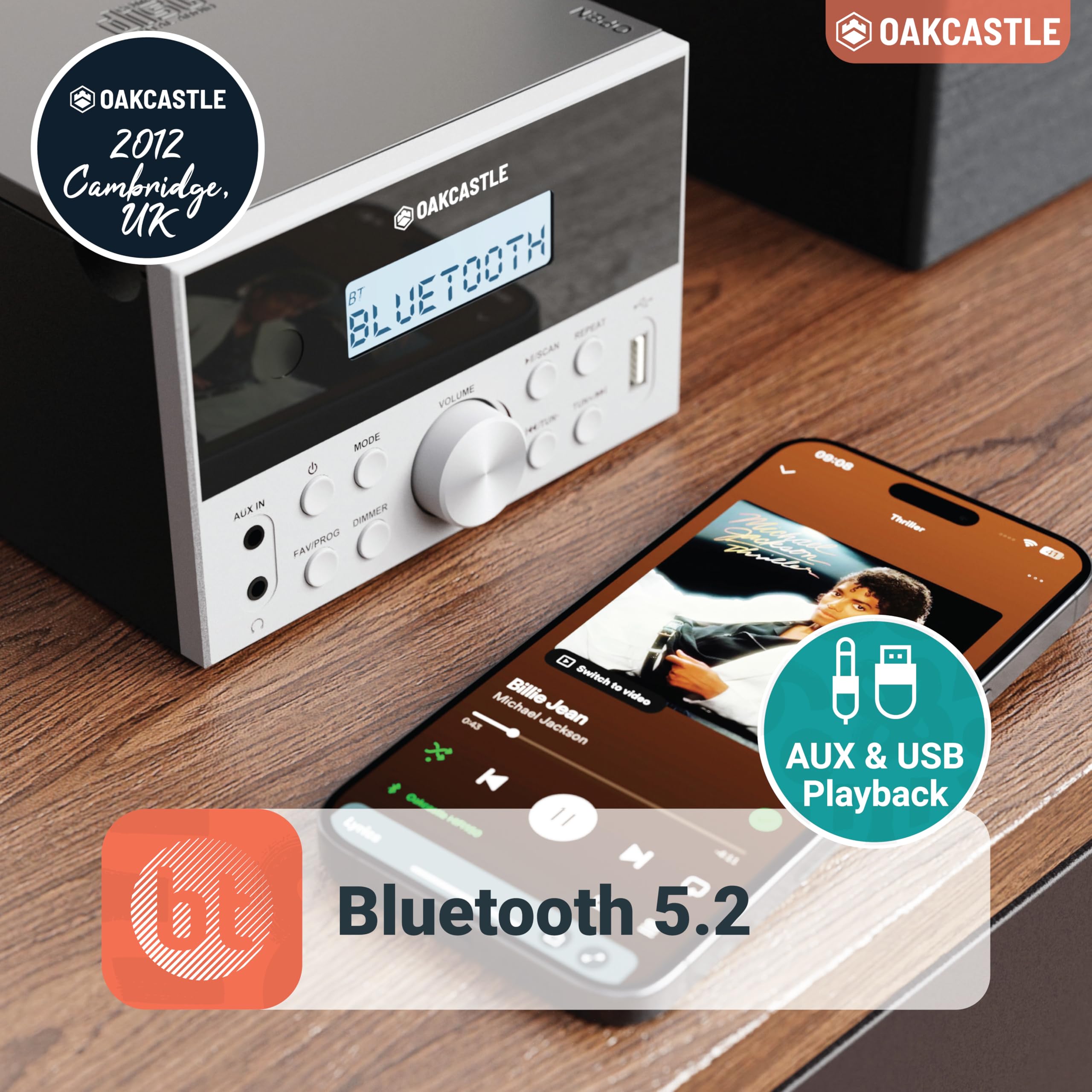 Mua OAKCASTLE HIFI150 Stereo System, 5.2 Bluetooth Music System with ...
