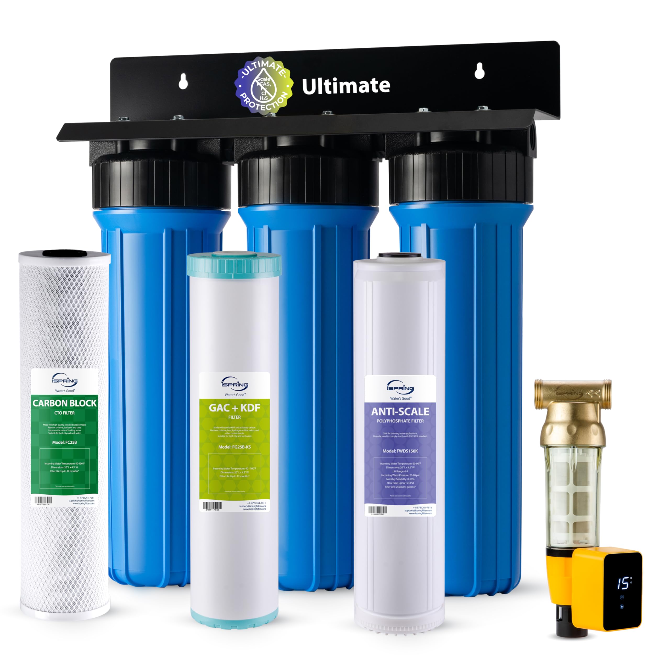 iSpring Whole House Water Filter System w/Auto-Flushing Spin Down ...