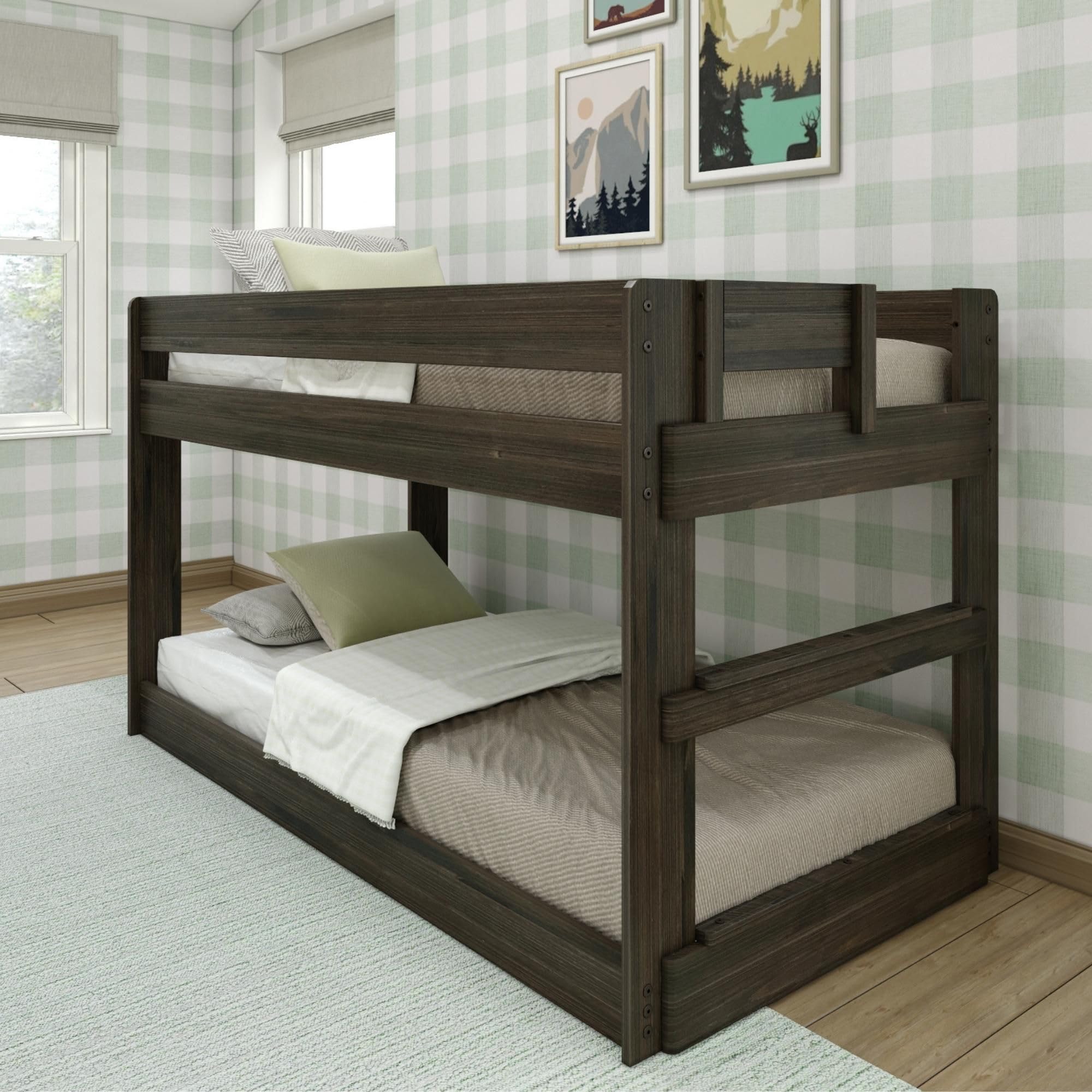 Max & Lily Modern Farmhouse Low Bunk Bed, Twin-Over-Twin Bed Frame For ...