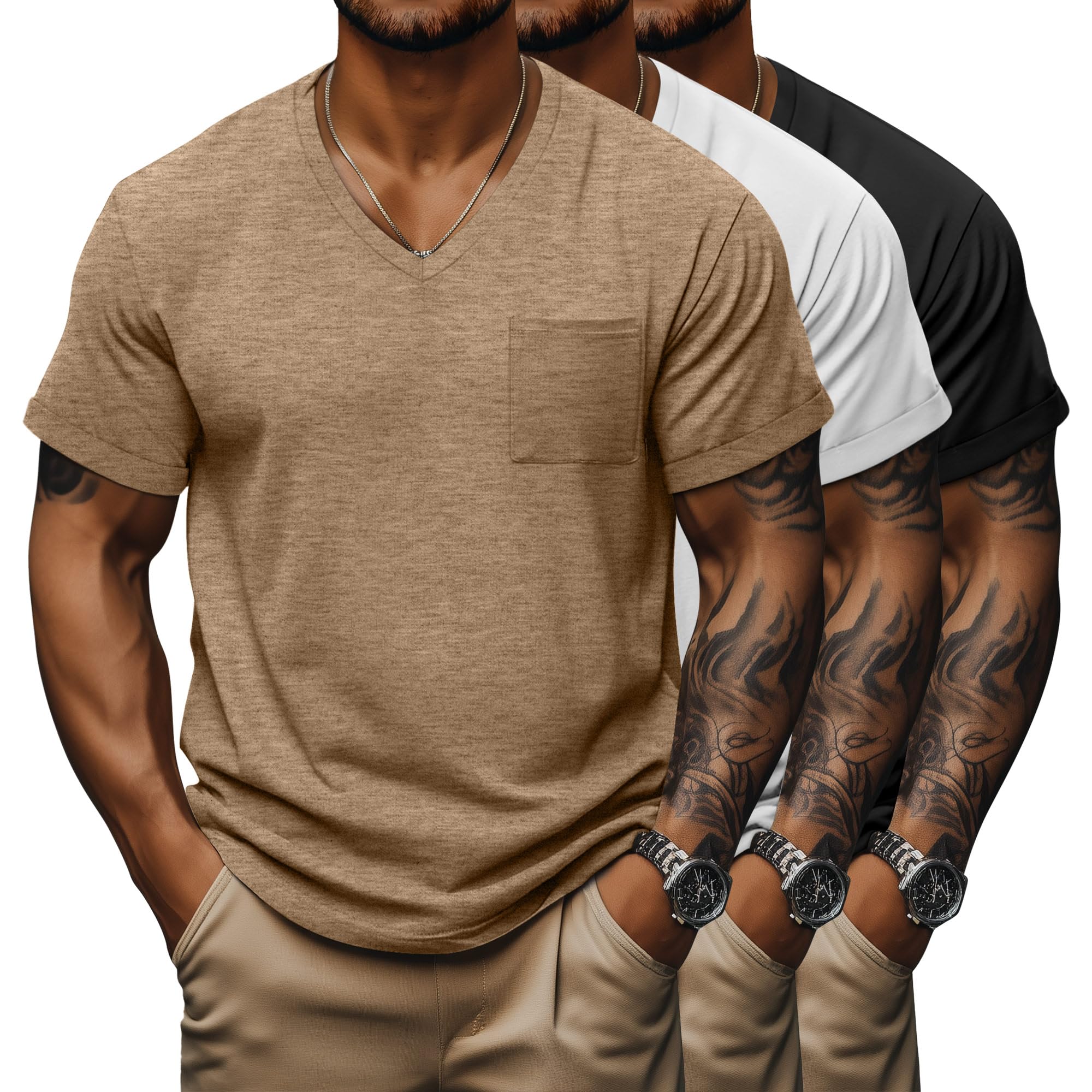 Neer 3 Pack Men's Big and Tall V Neck Pocket T-Shirts, Short Sleeve ...