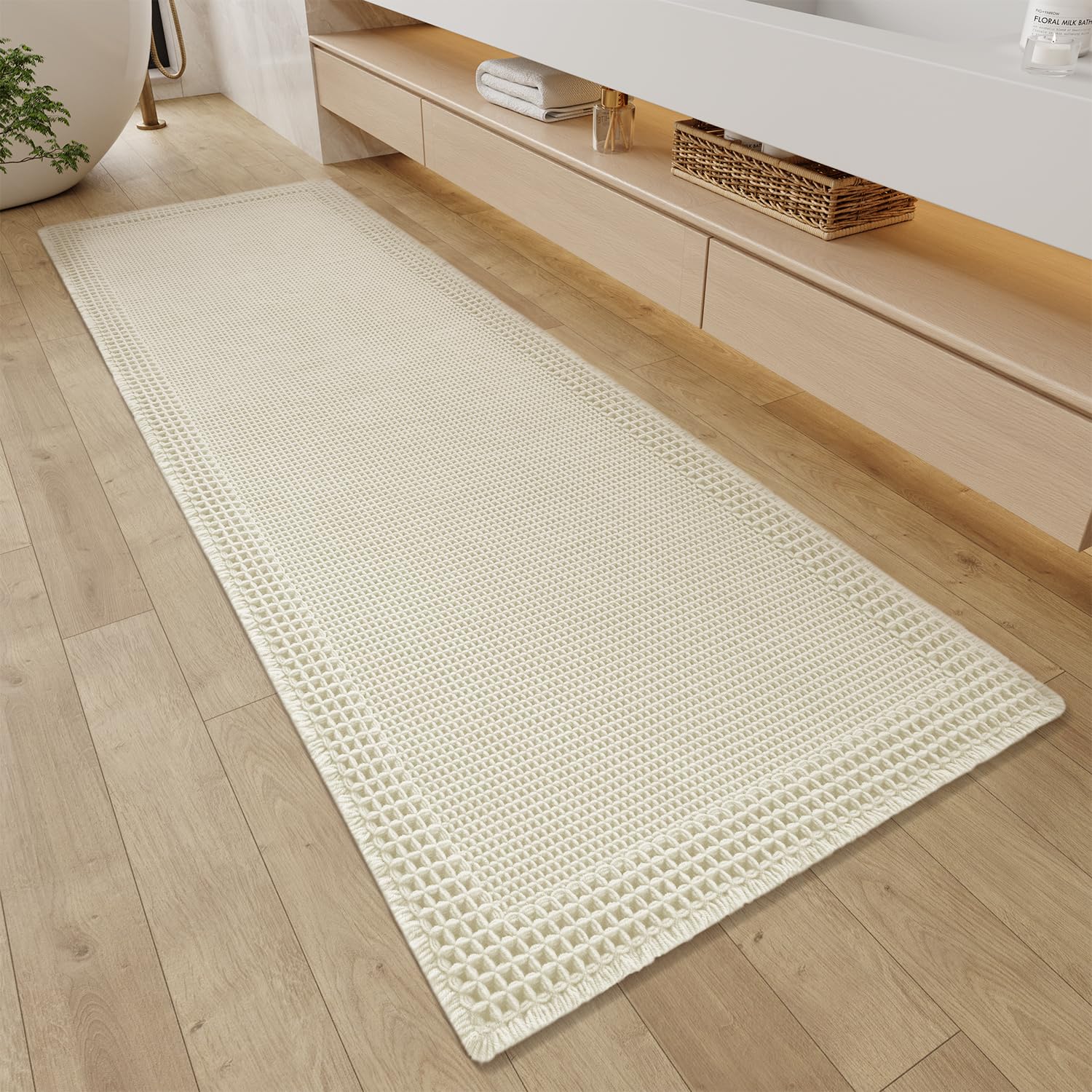 RESARE Waffle Bathroom Runner Rugs, Super Absorbent Bath Mat Non Slip ...