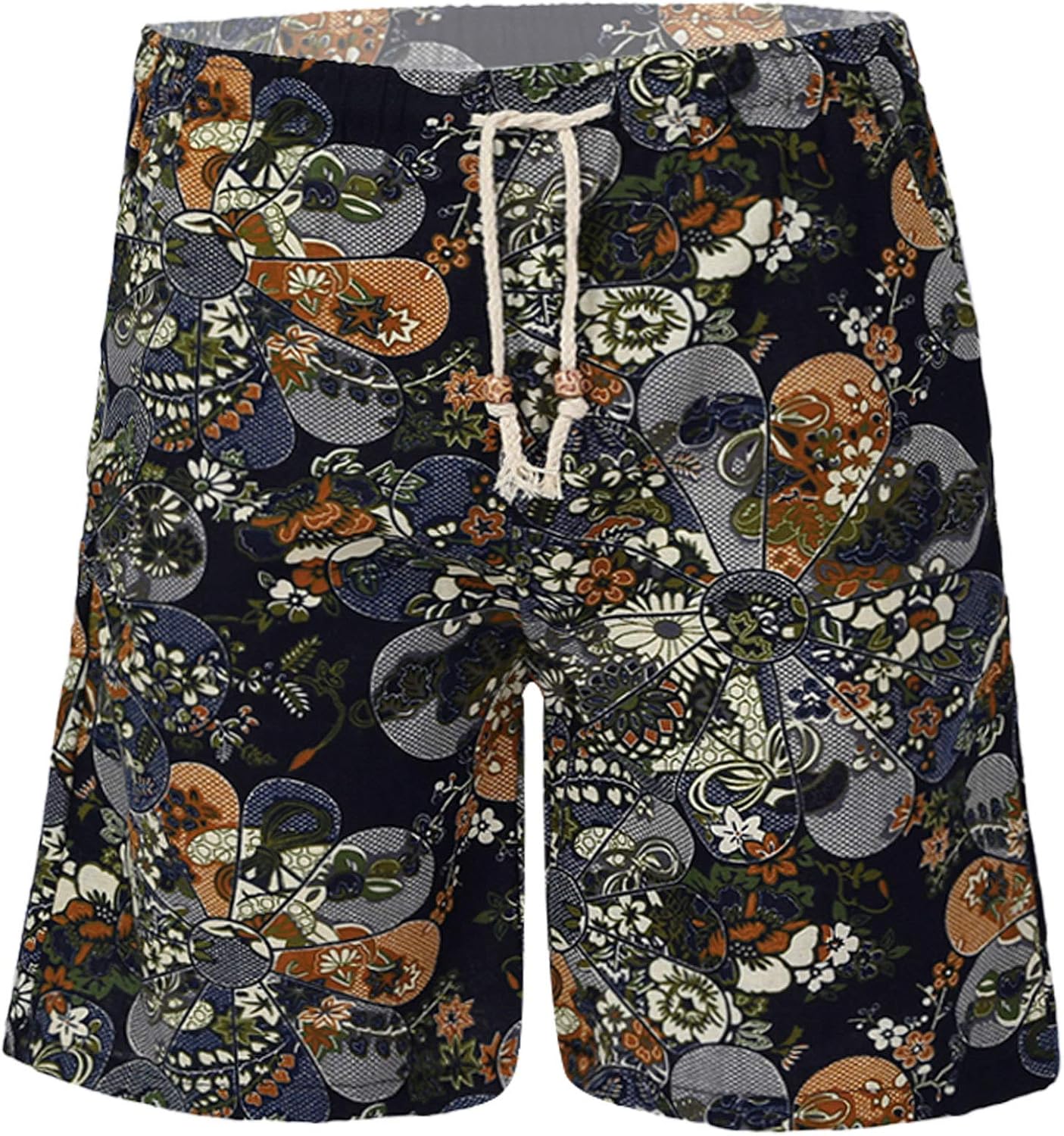 iiniim Mens Summer Cotton Linen Shorts Floral Board Shorts Hawaiian ...